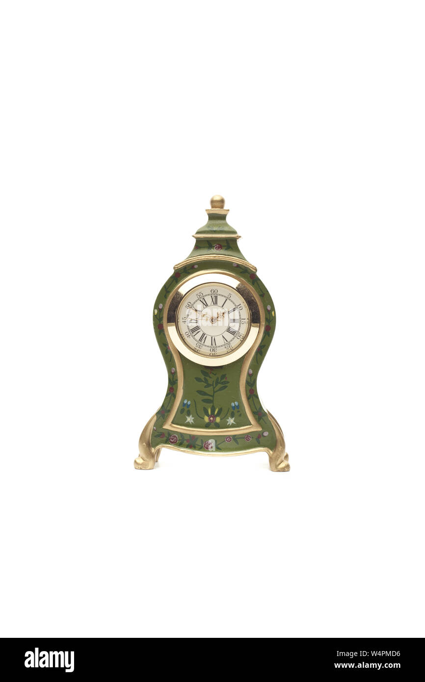 Model of antique clock isolated on white background Stock Photo - Alamy