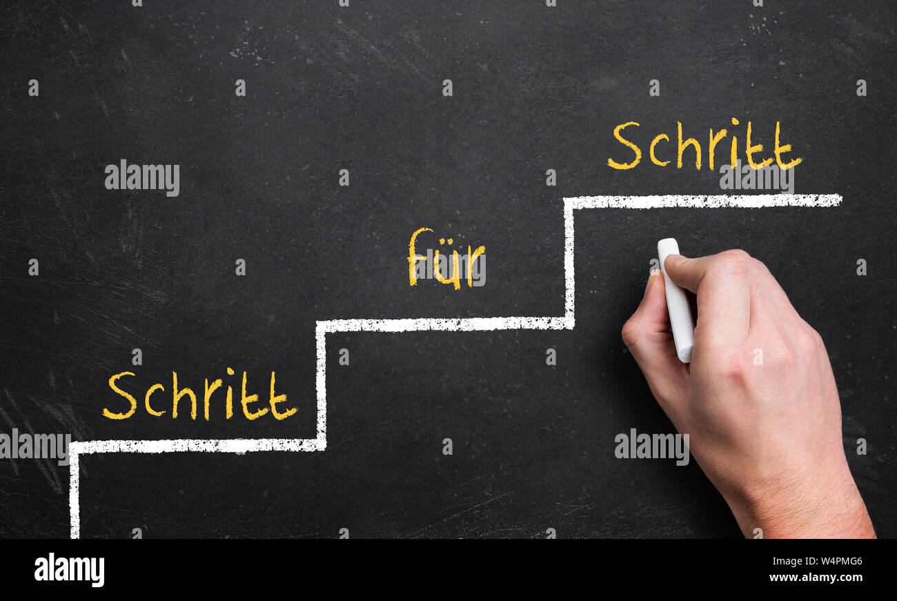 hand sketching a stair and the slogan: step by step (in German Stock ...