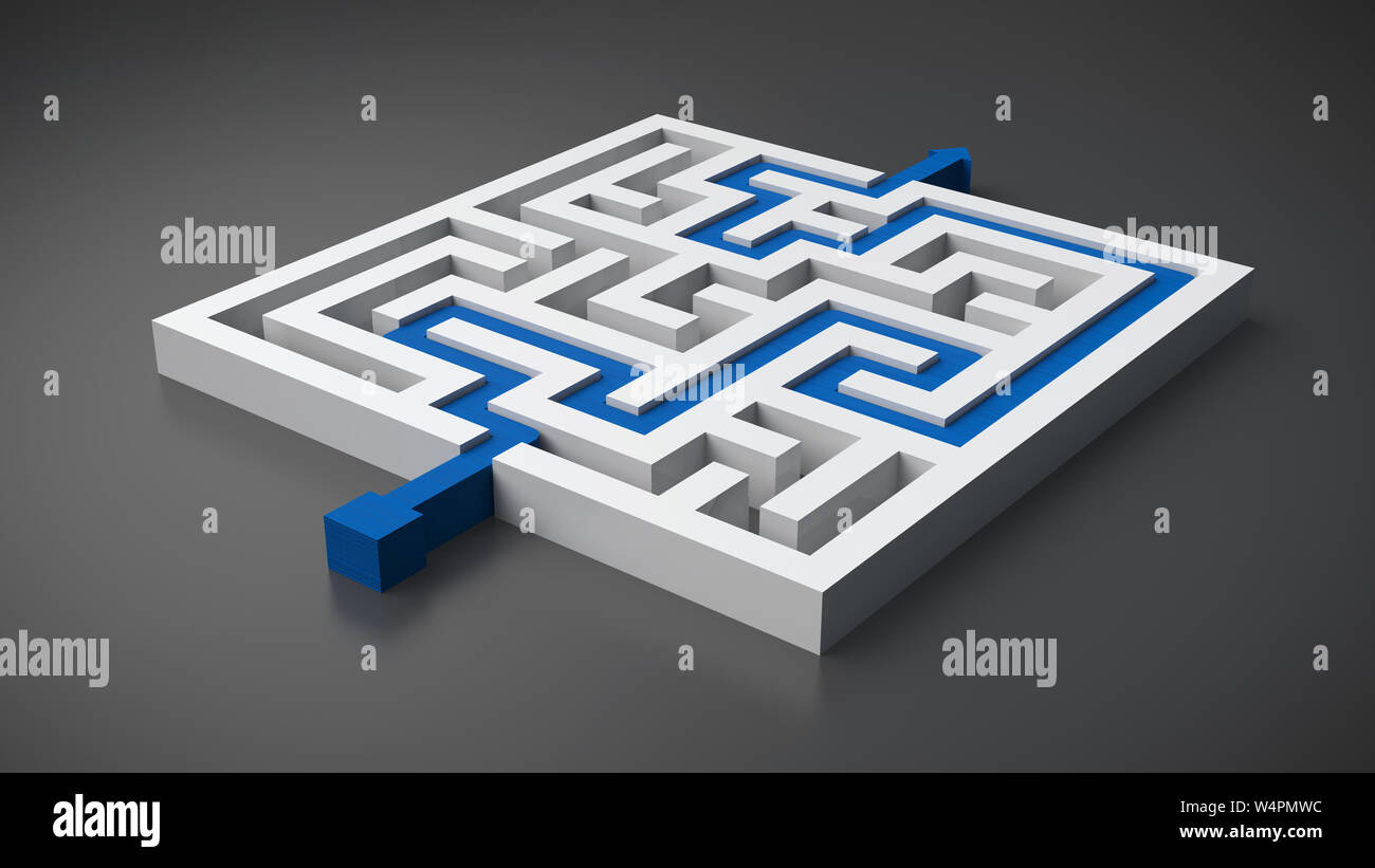 rendered maze with a solution Stock Photo - Alamy