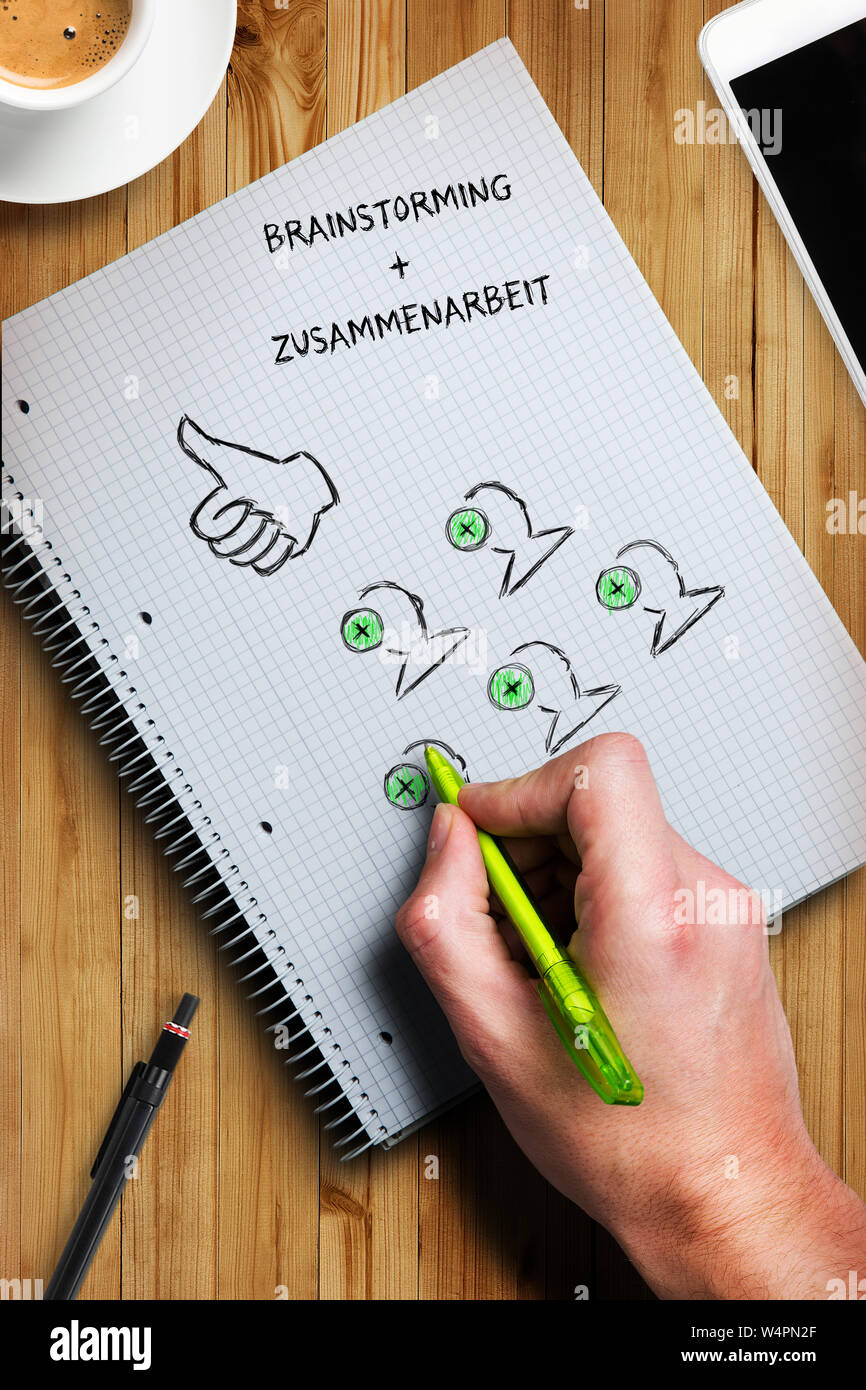 hand writing idea concepts on a college block Stock Photo - Alamy