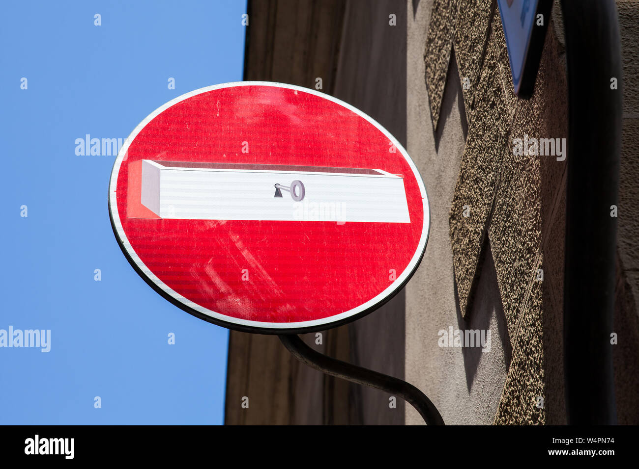 FLORENCE, ITALY - APRIL, 2018: Florence street sign art by Clet Abraham ...