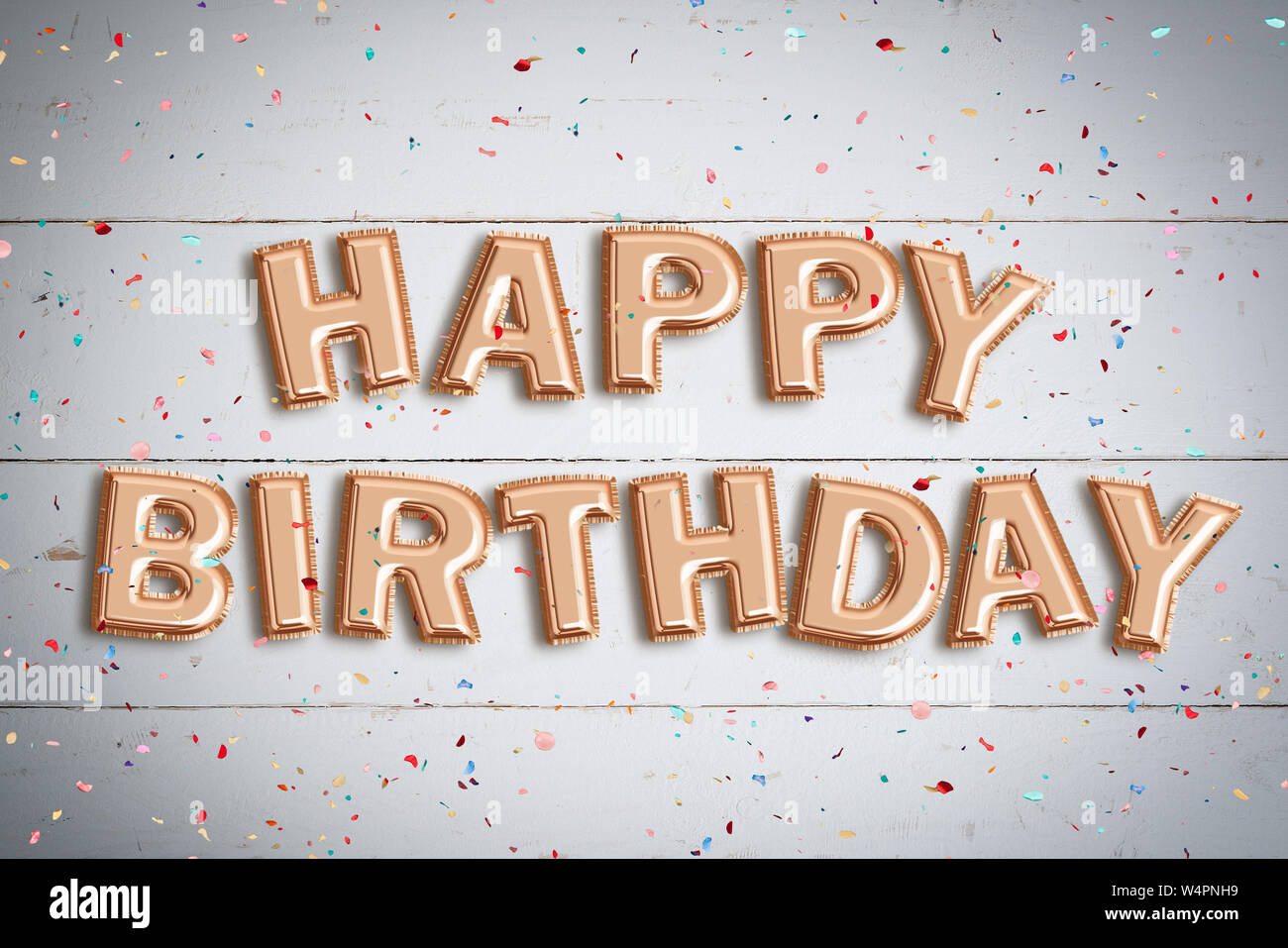 Balloons forming the words "Happy Birthday" on wooden background Stock ...