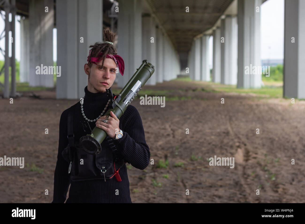 guy with a grenade launcher shooting military battlefield Stock Photo ...