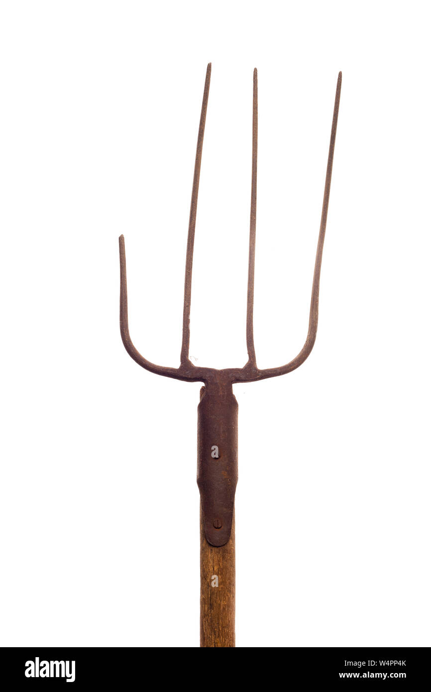 Broken pitchfork on white background Stock Photo - Alamy