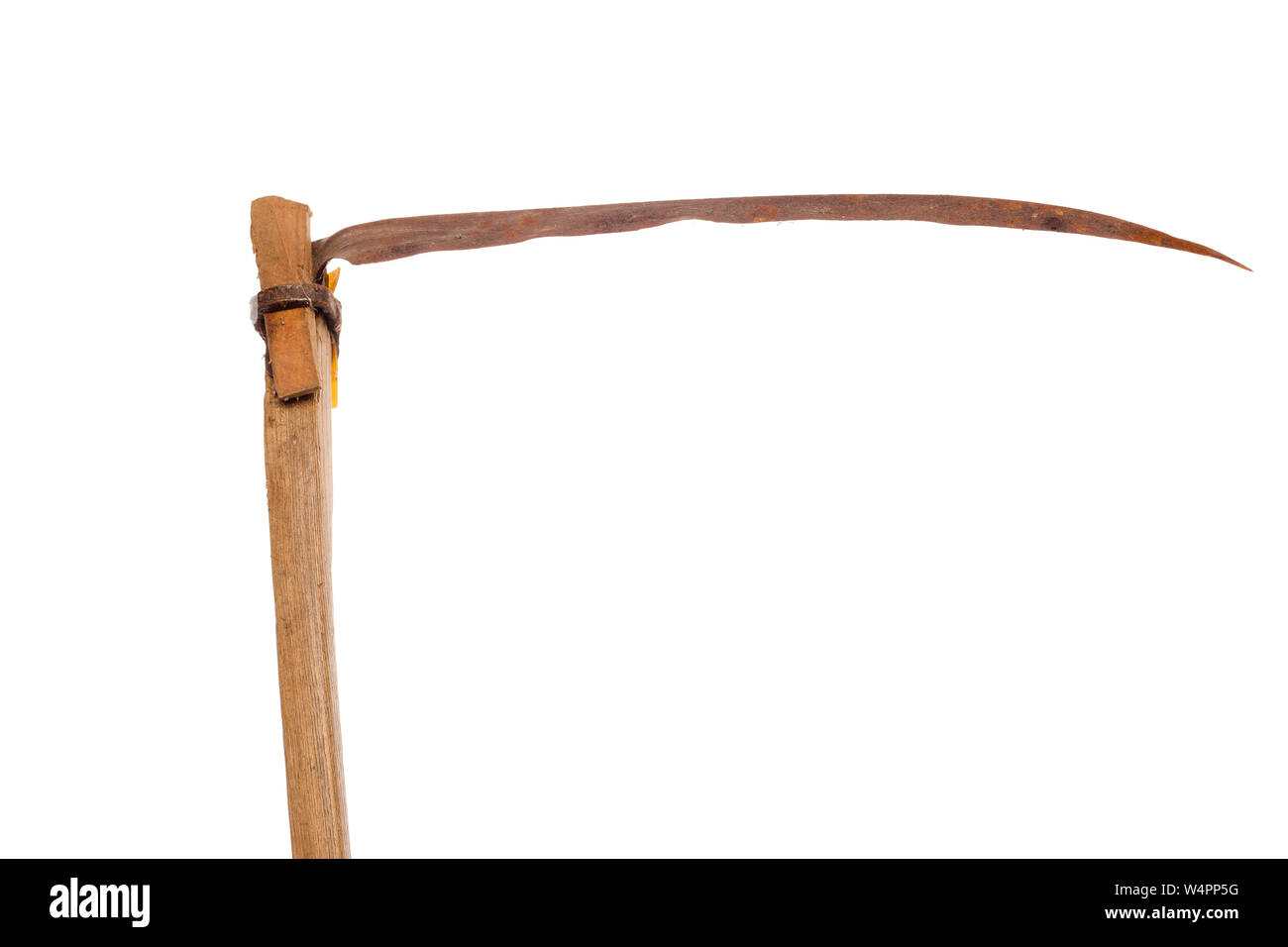 old scythe on white background Stock Photo - Alamy