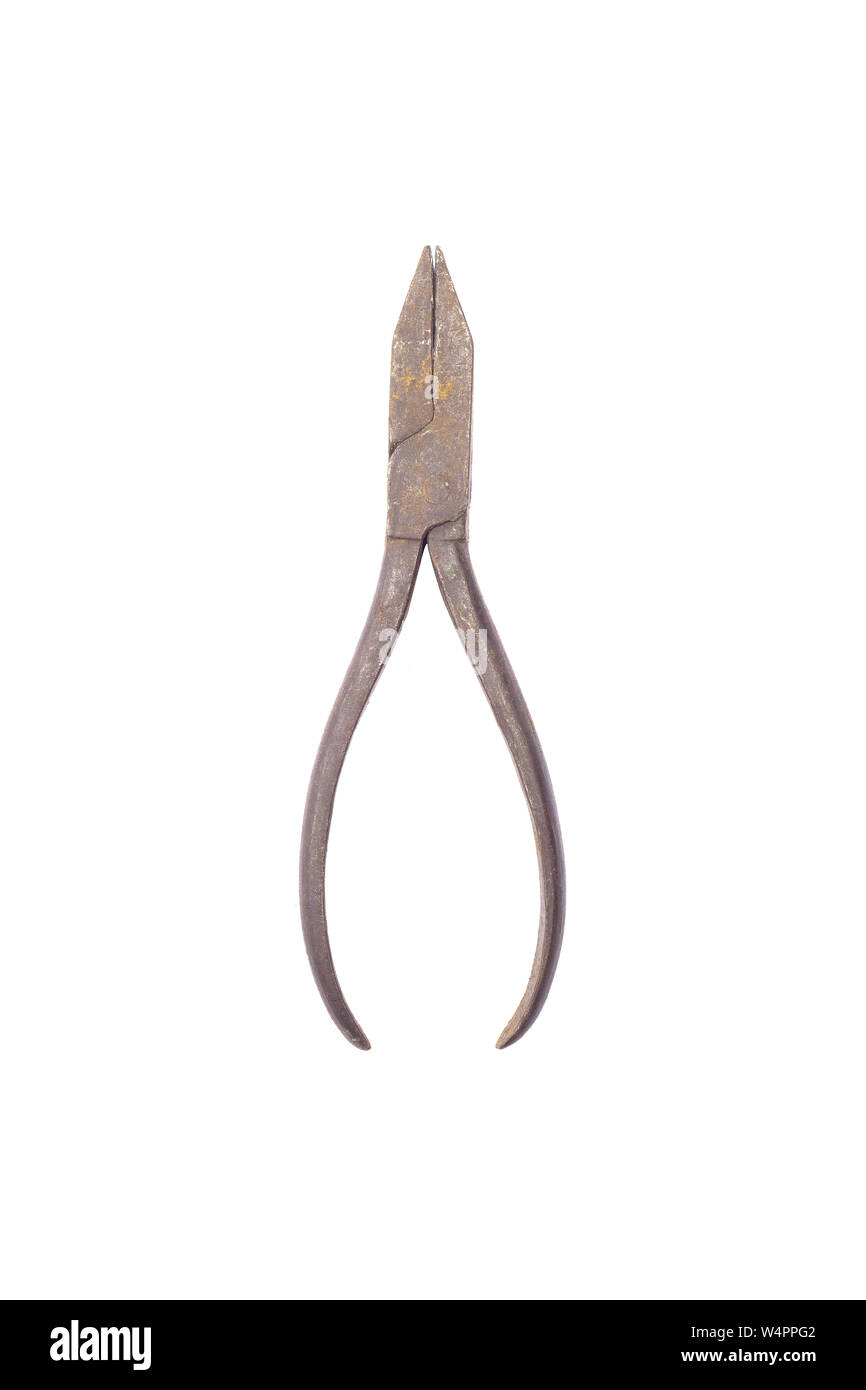 vintage iron pliers on a white background Stock Photo - Alamy