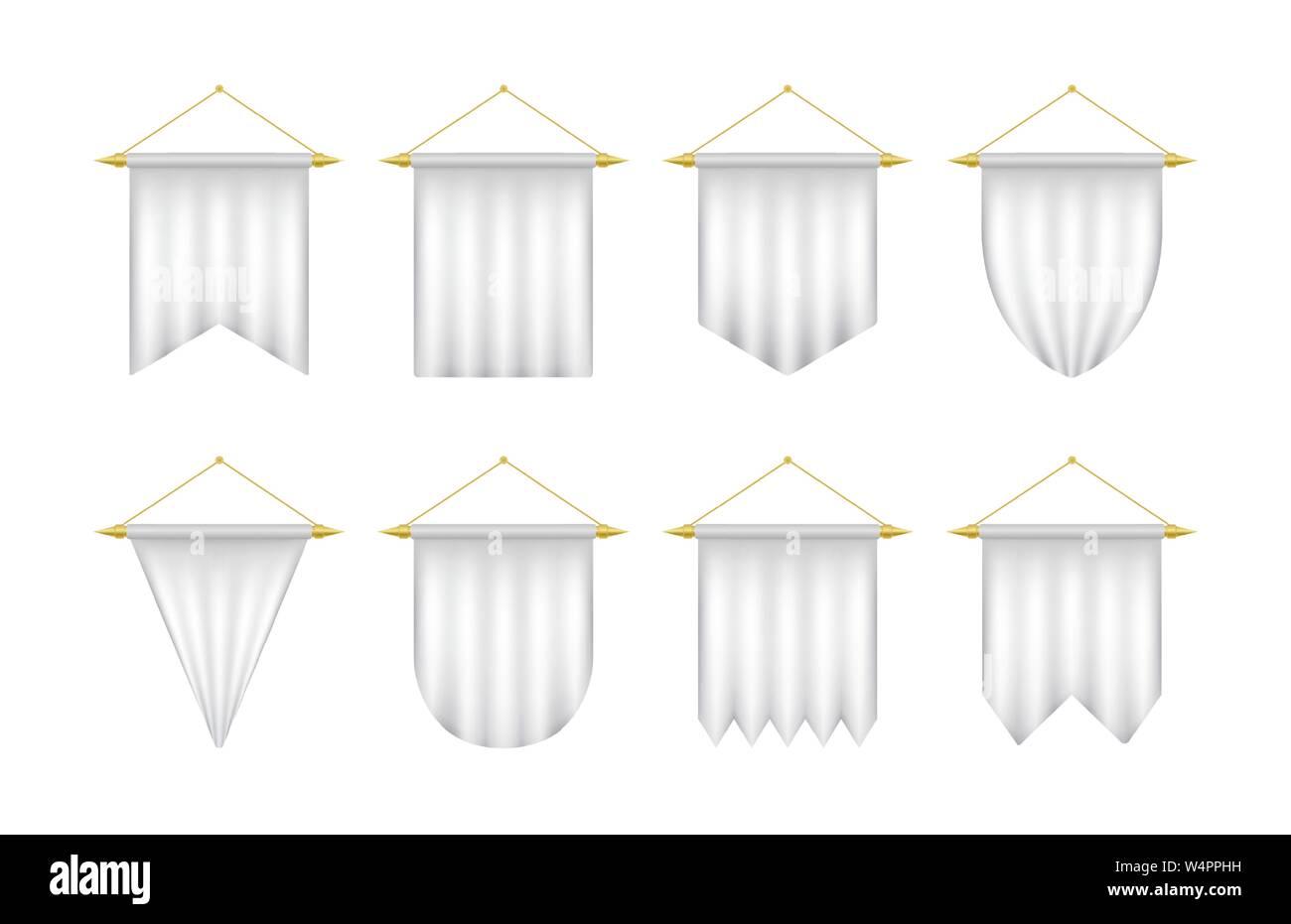 White realistic pennant set. Empty triangle banners isolated on a white ...