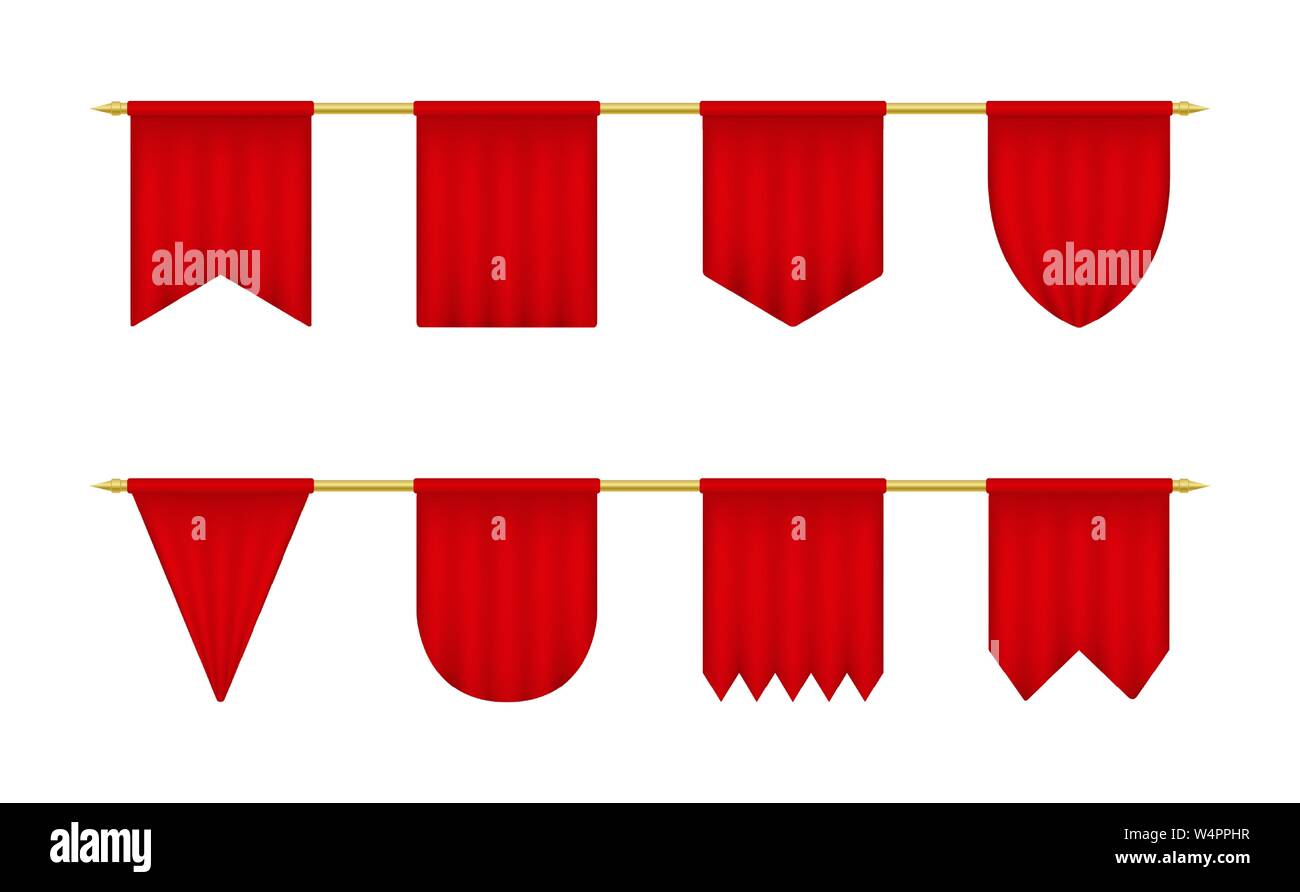 Red realistic pennant set. Empty triangle banners template Stock Vector ...