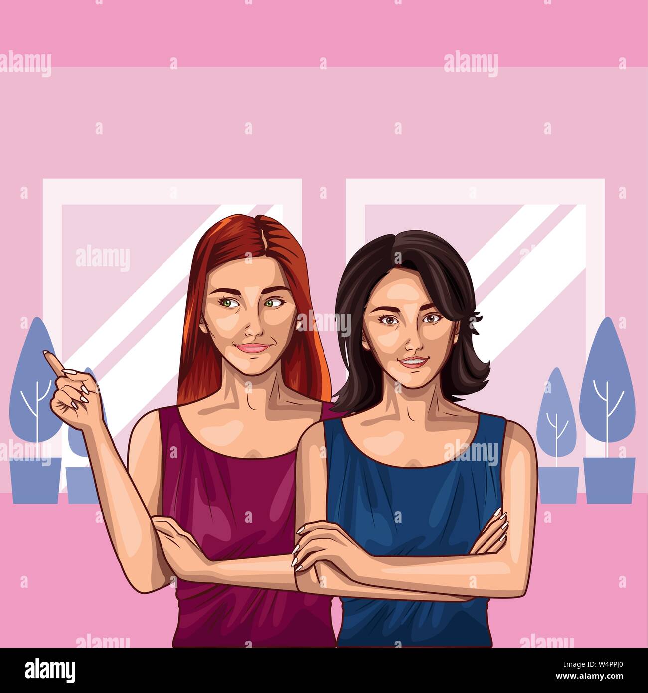 Pop art women friends smiling cartoon Stock Vector Image & Art - Alamy