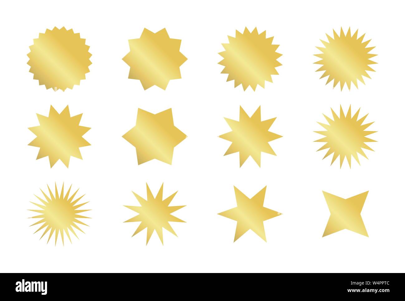 Starburst sticker set. Golden sunburst badges in different styles Stock ...