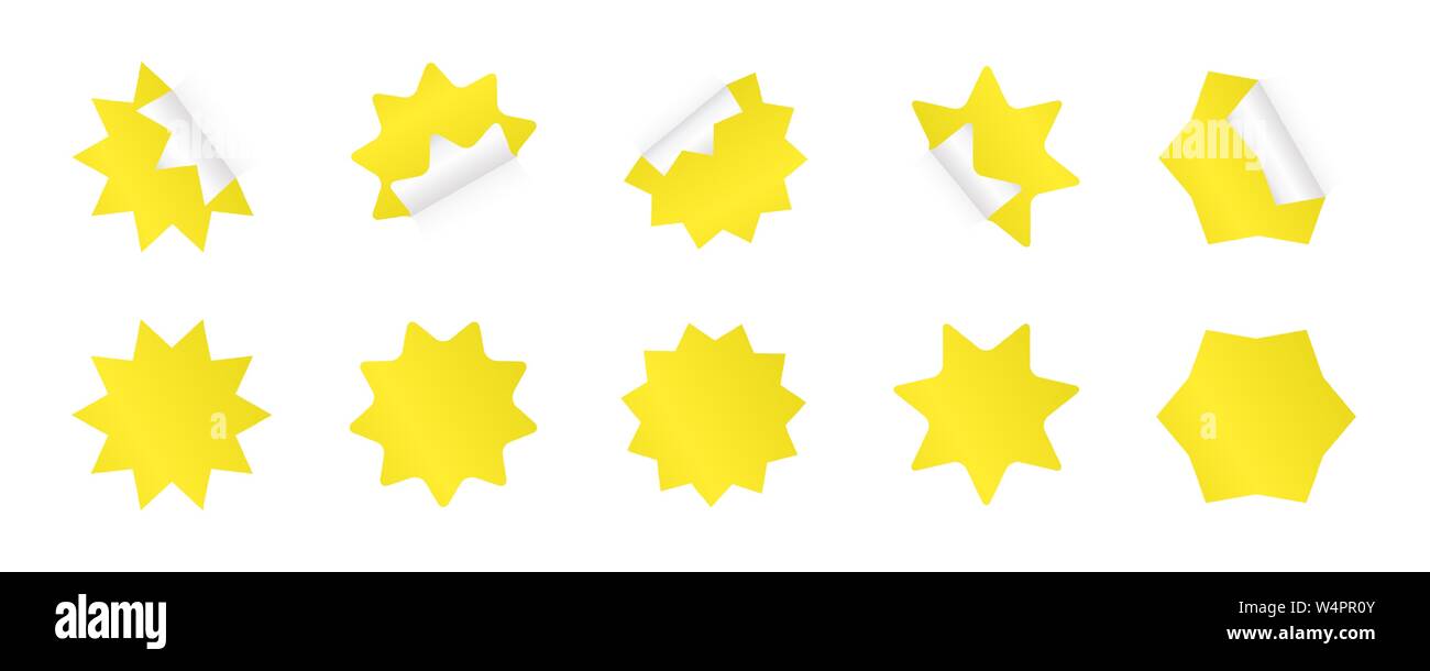 Set of sunburst sticker. Yellow starburst badges in different styles ...