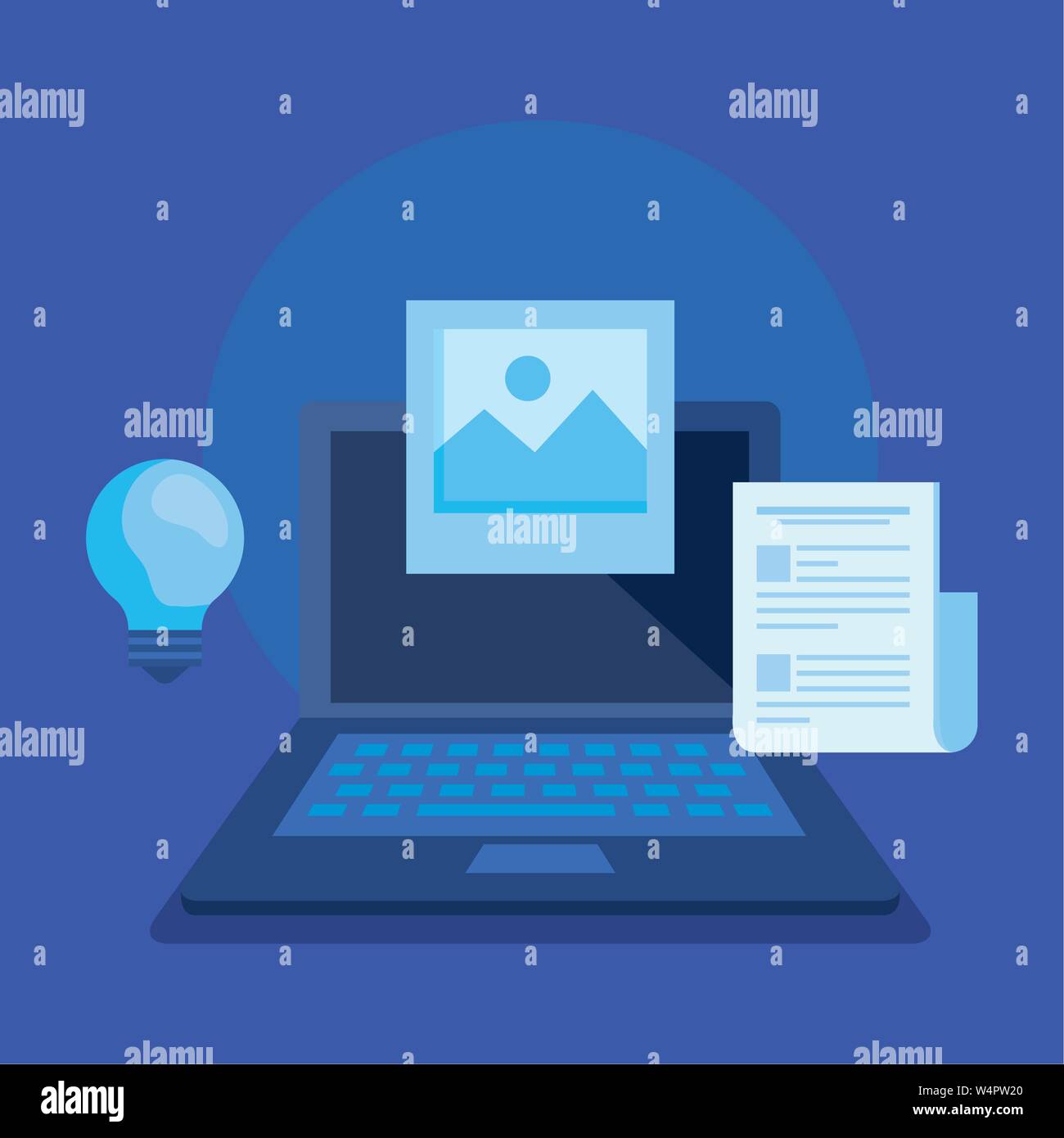 laptop technology with bulb idea and document information Stock Vector ...
