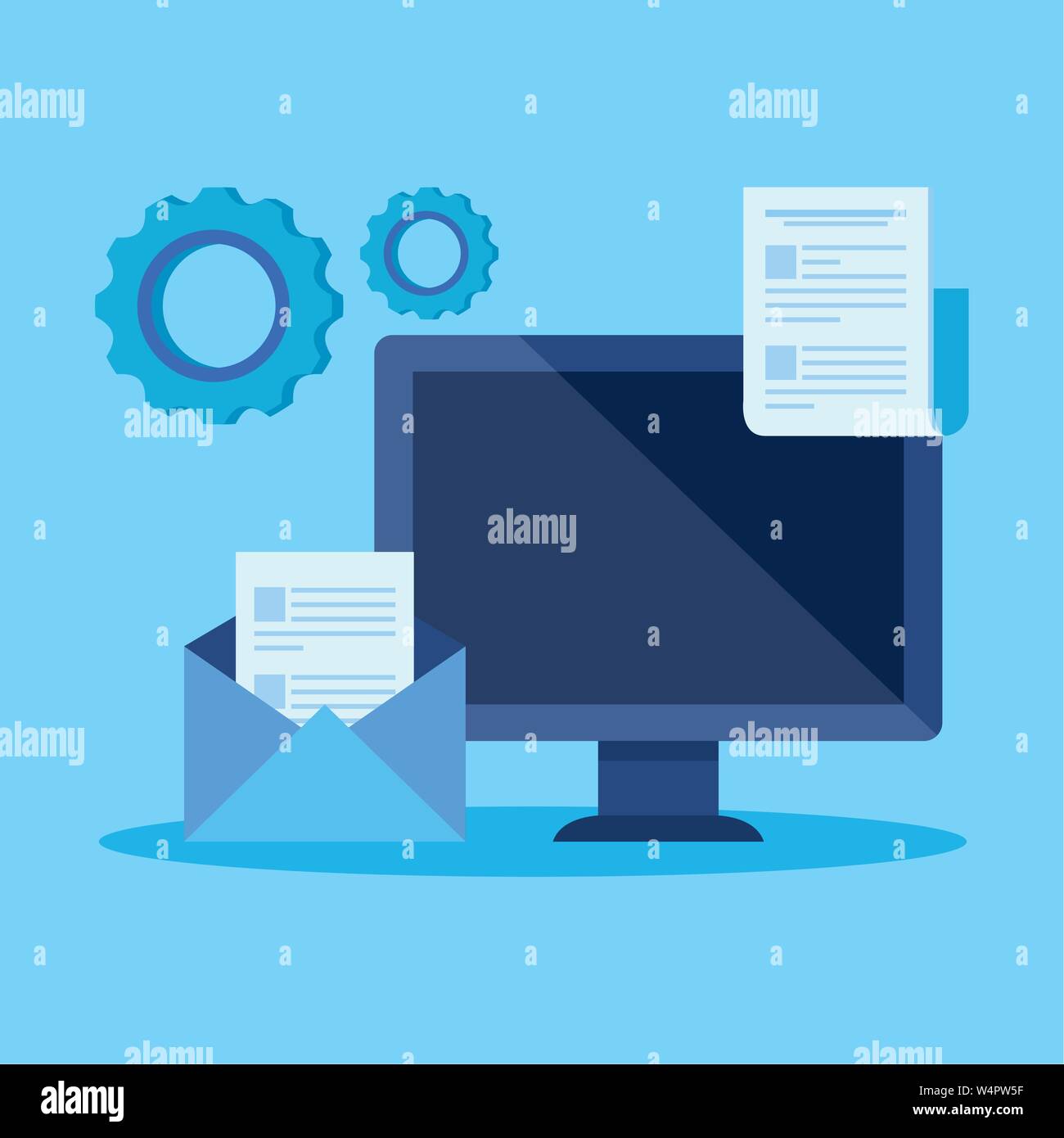 computer technology with letter and document with gears Stock Vector ...