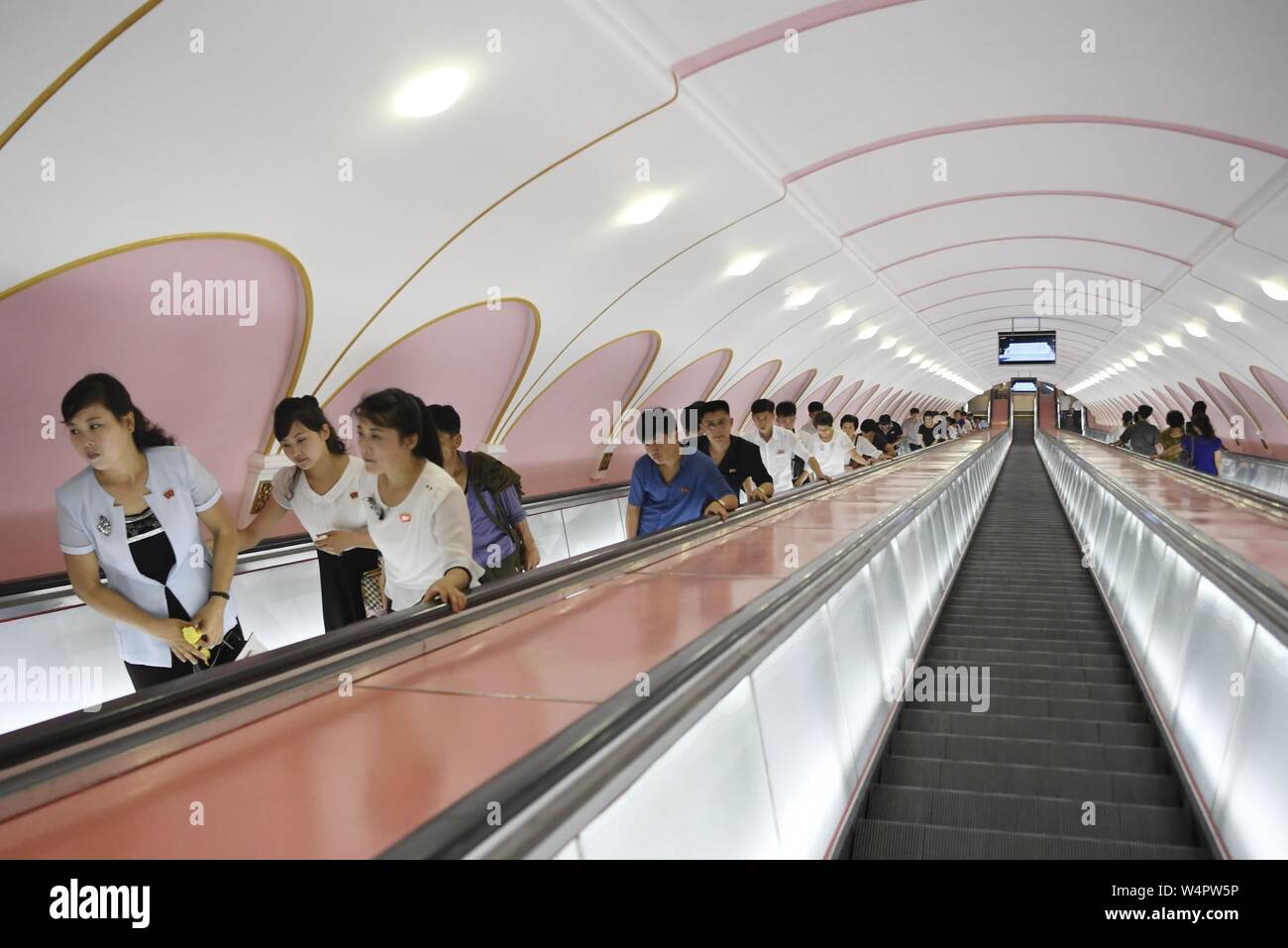 Photo taken July 24, 2019, shows escalators connecting the entrance and ...