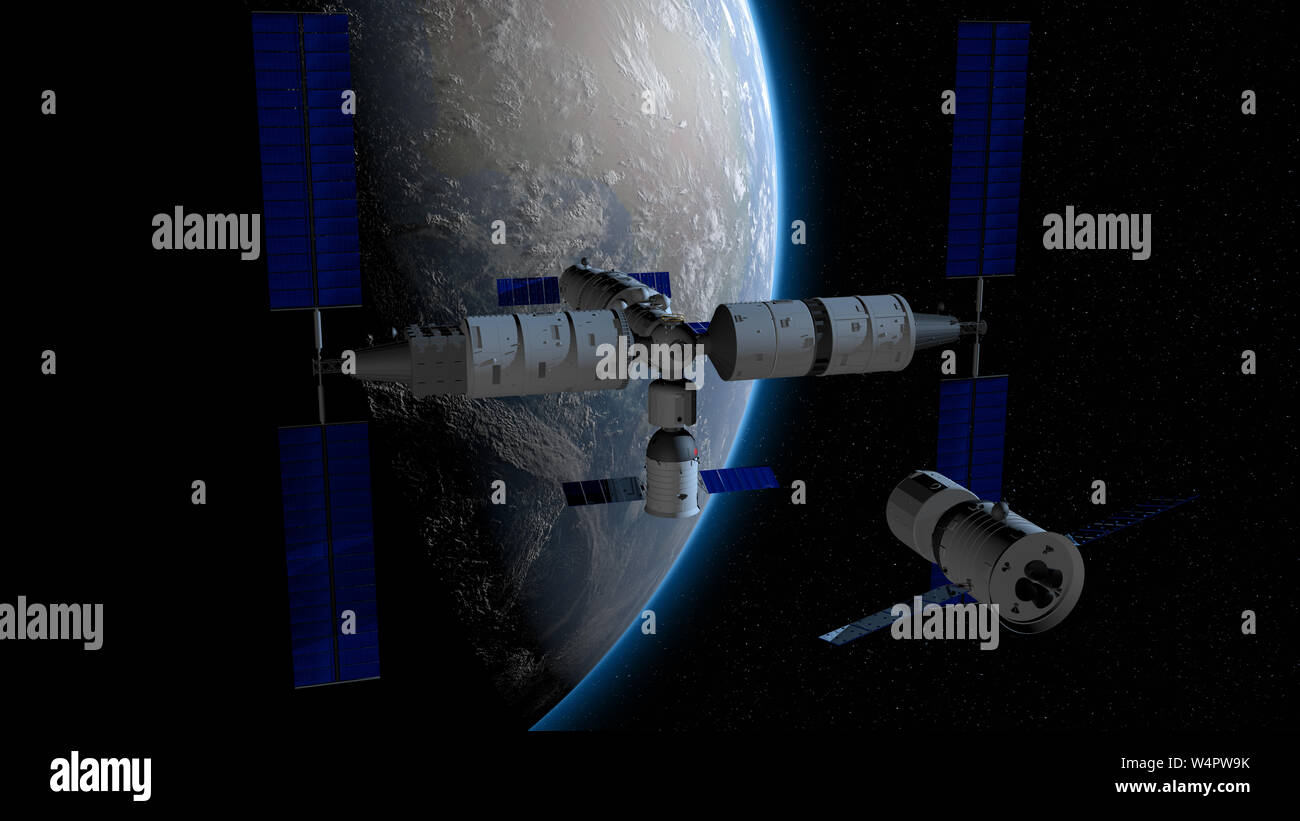 Shenzhou manned space vessel in the direction of coupling to the TIANHE ...