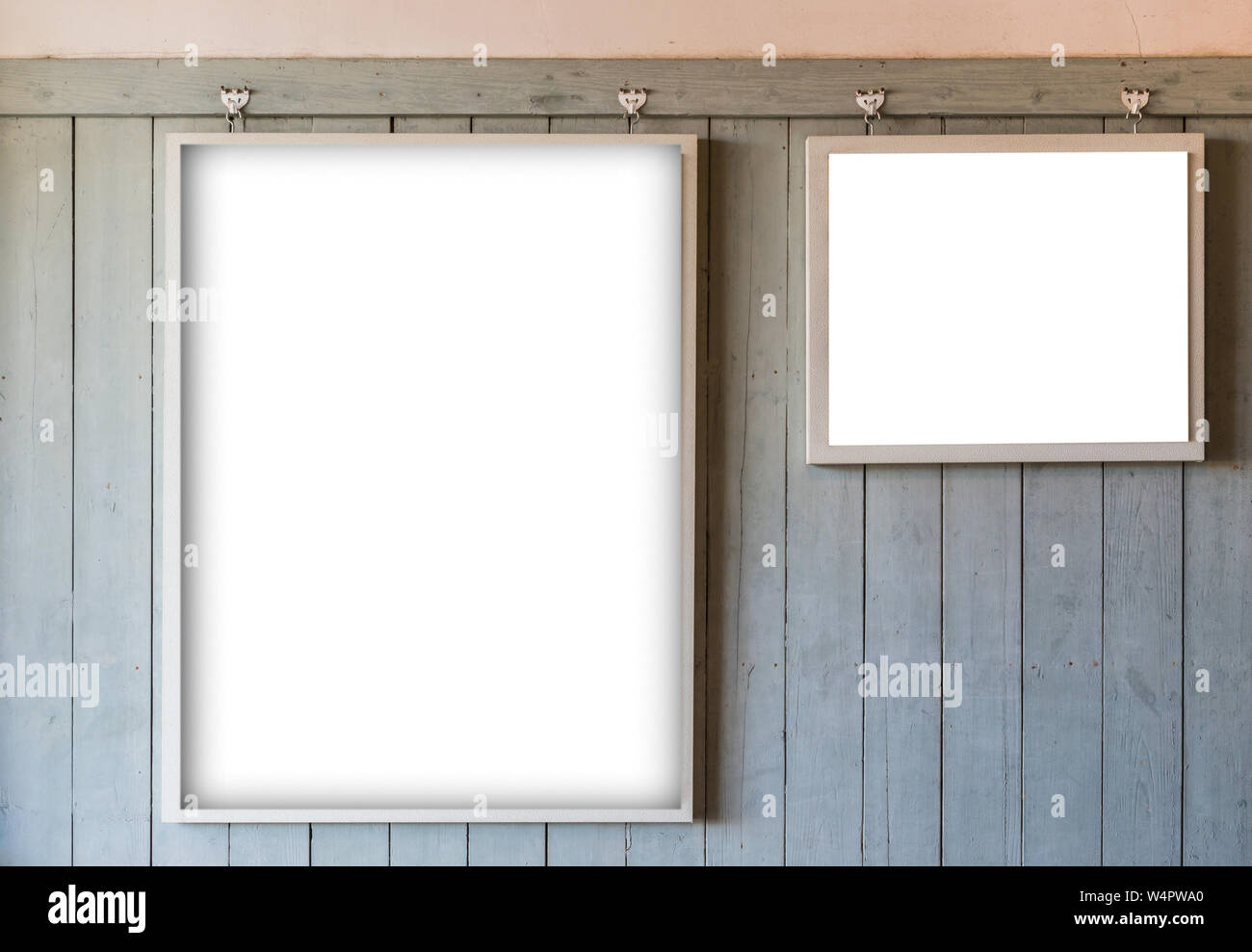 Blank signboard template for text on wooden frame on the wall Stock ...