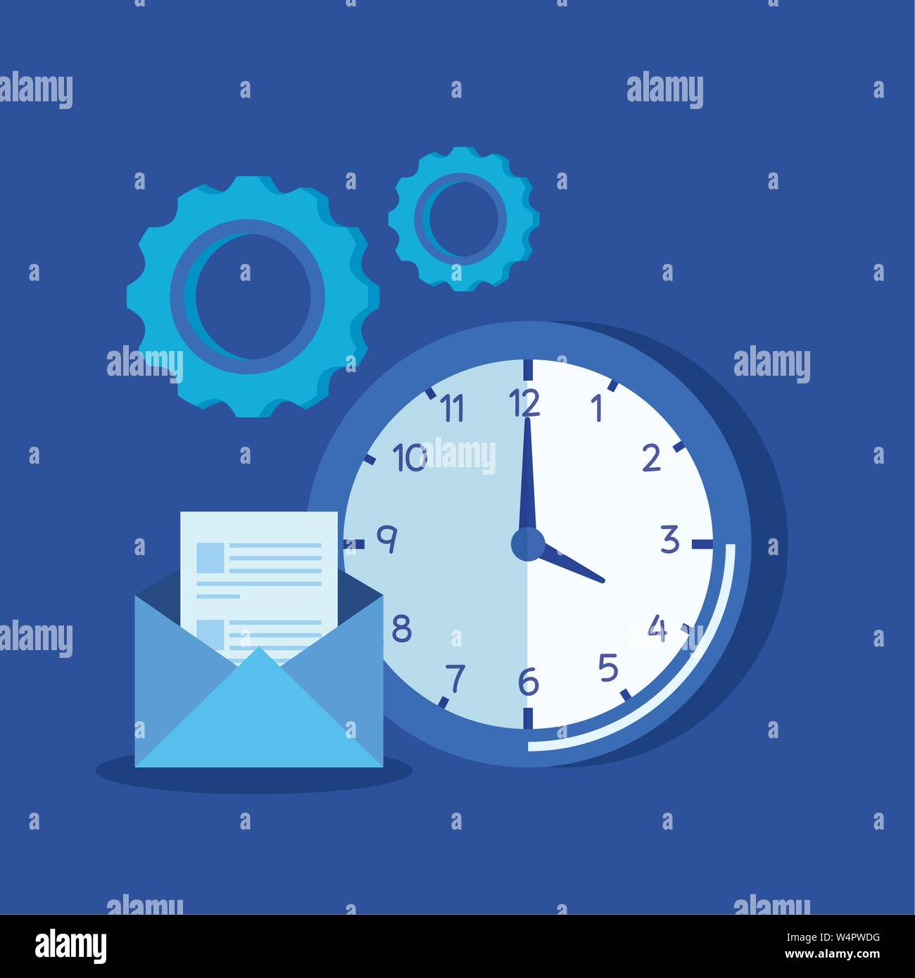 clock with document letter and gears media Stock Vector Image & Art - Alamy