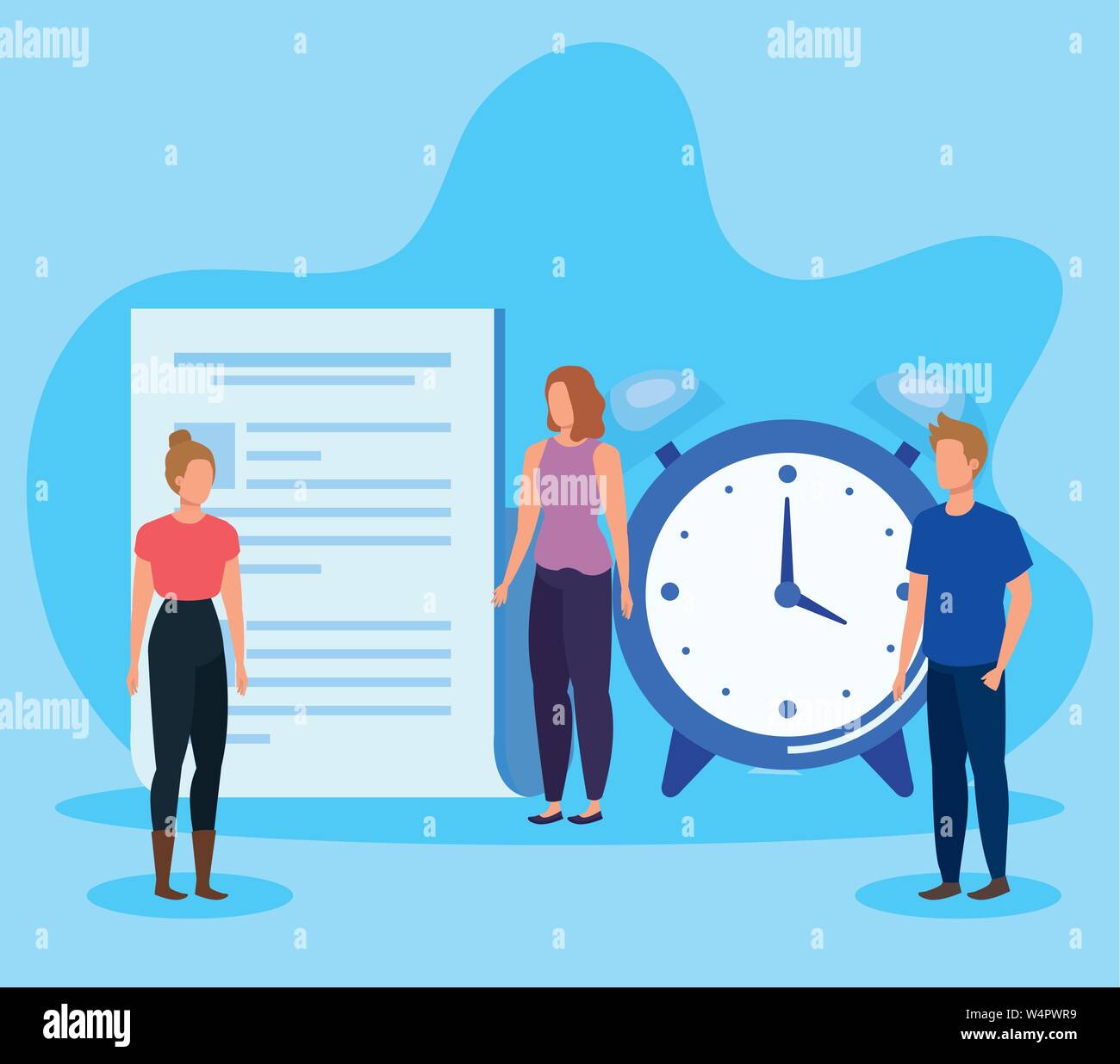 women and man teamwork with document information and clock Stock Vector ...