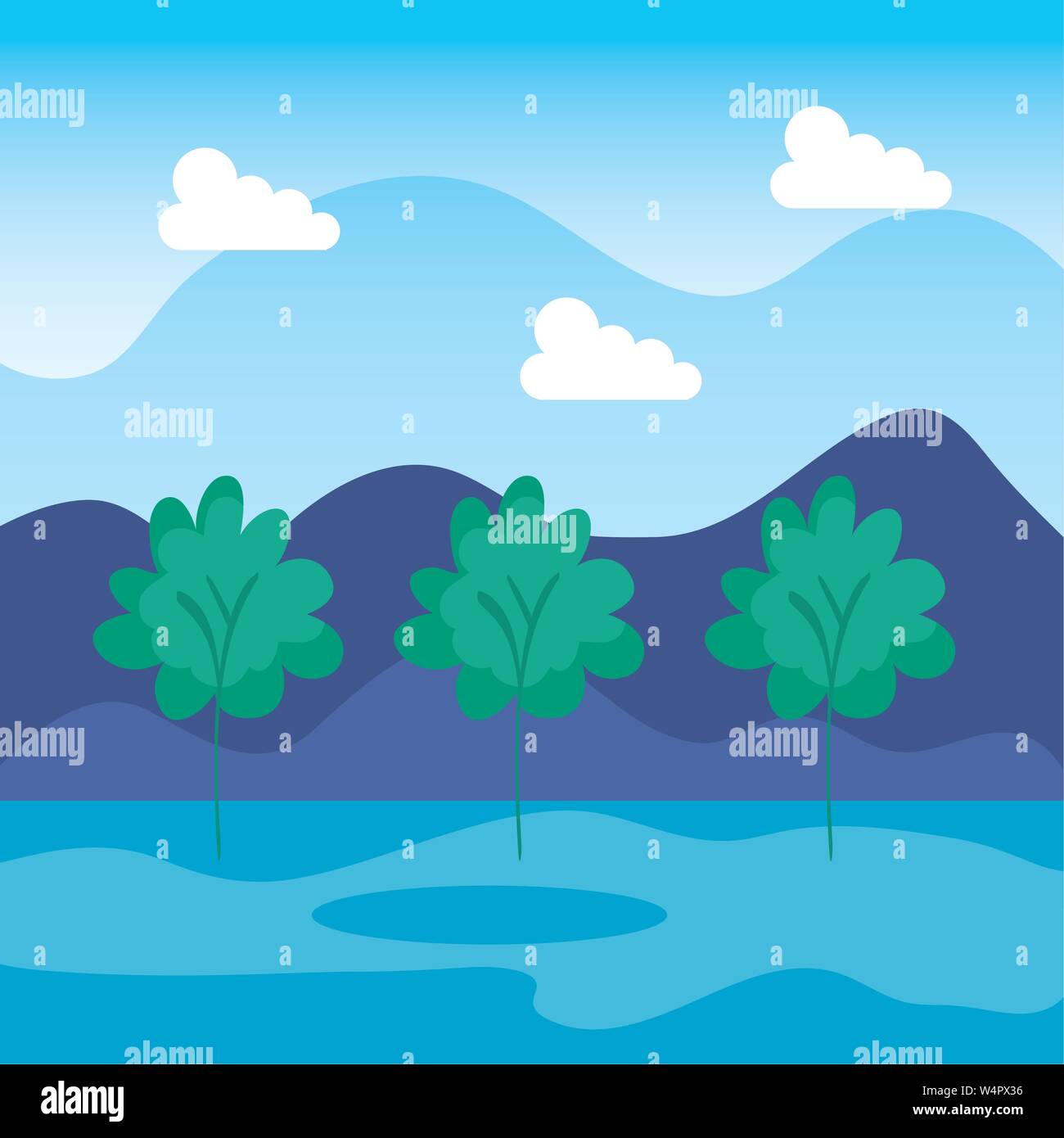 trees with nature mountains and clouds landscape Stock Vector Image ...