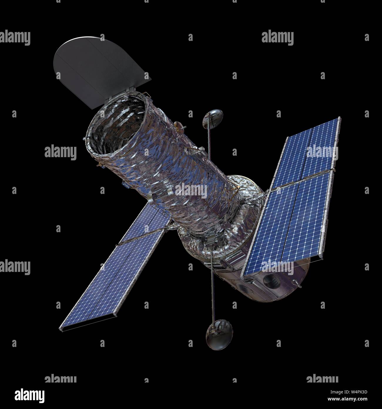 3D illustration space telescope isolated on black background Stock ...