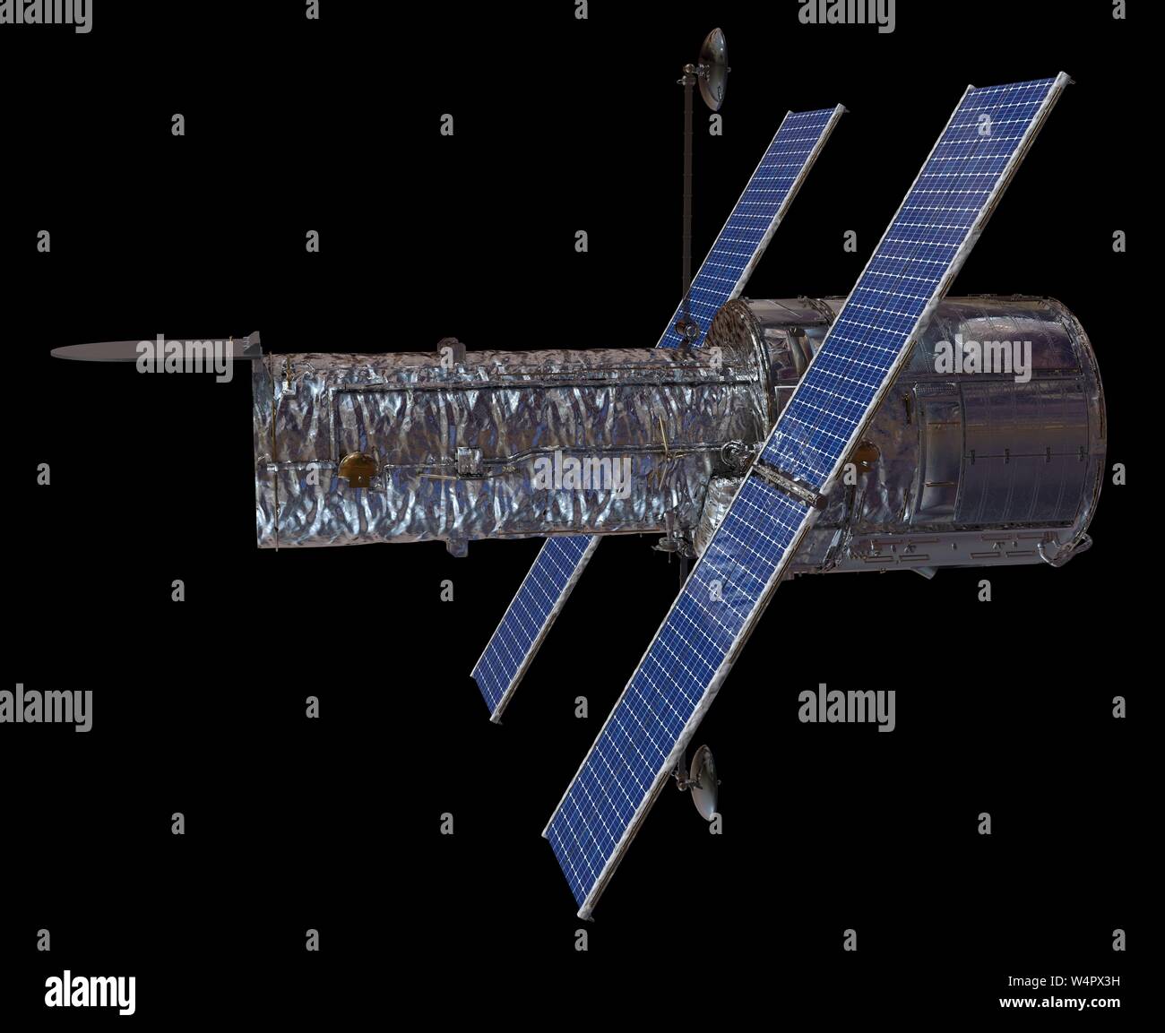 3D illustration space telescope isolated on black background Stock ...