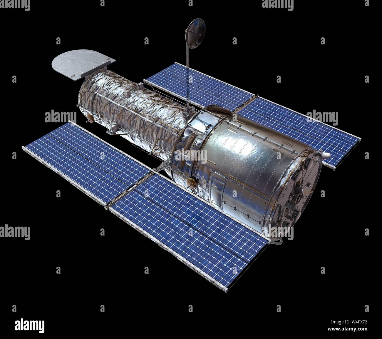 Space Telescope Isolated on Black Background 3D illustration Stock ...