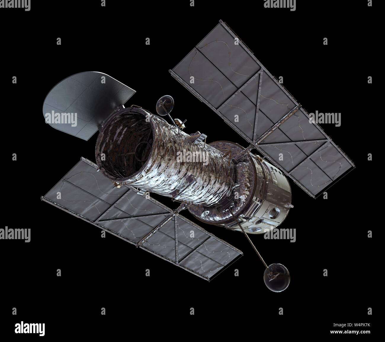 Space Telescope Isolated on Black Background 3D illustration Stock ...