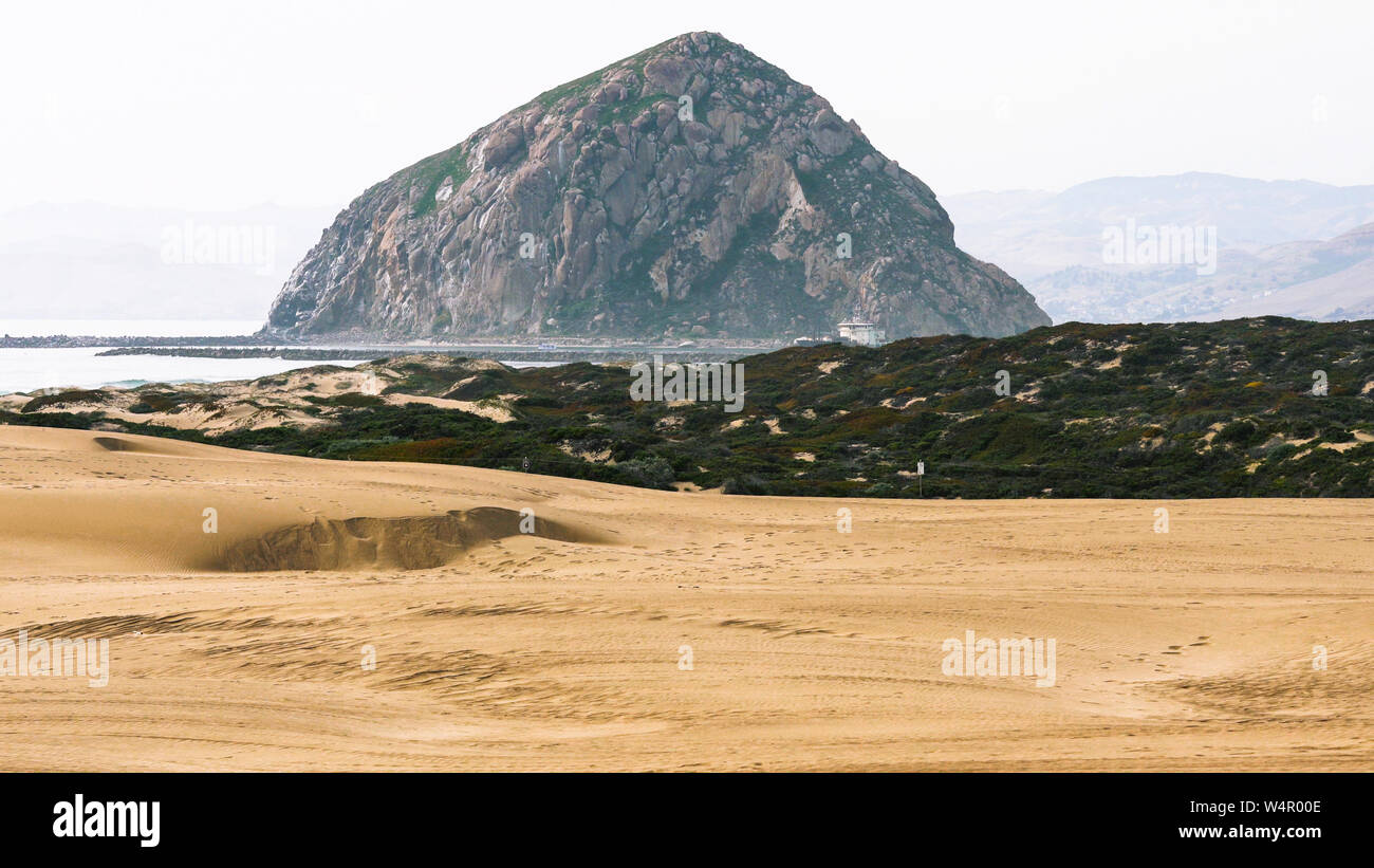 An Amazing Morro Rock and Sand Dunes at Morro Bay, California Coastline ...