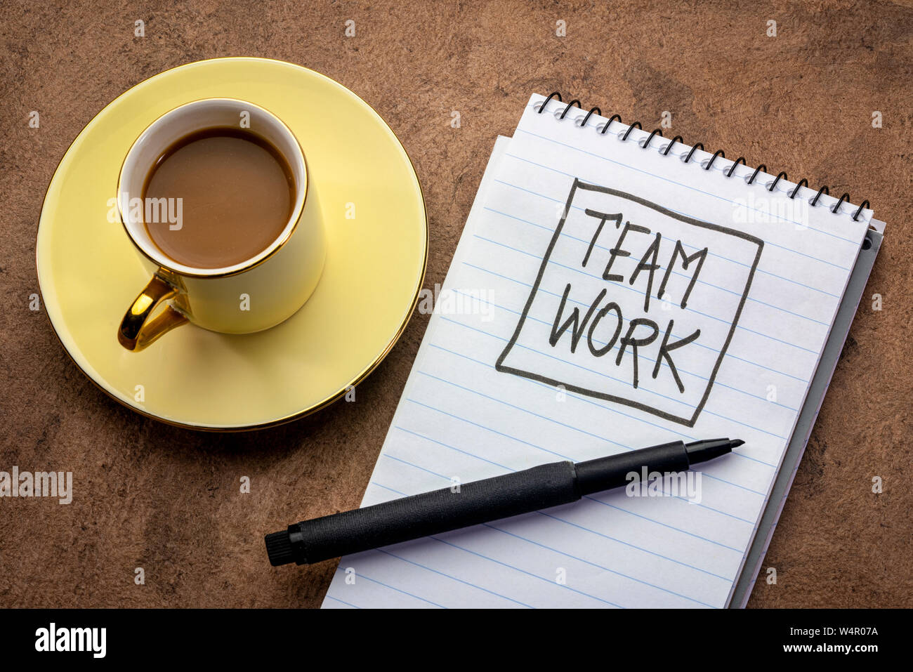 teamwork word - handwriting in a spiral notebook with a cup of coffee ...