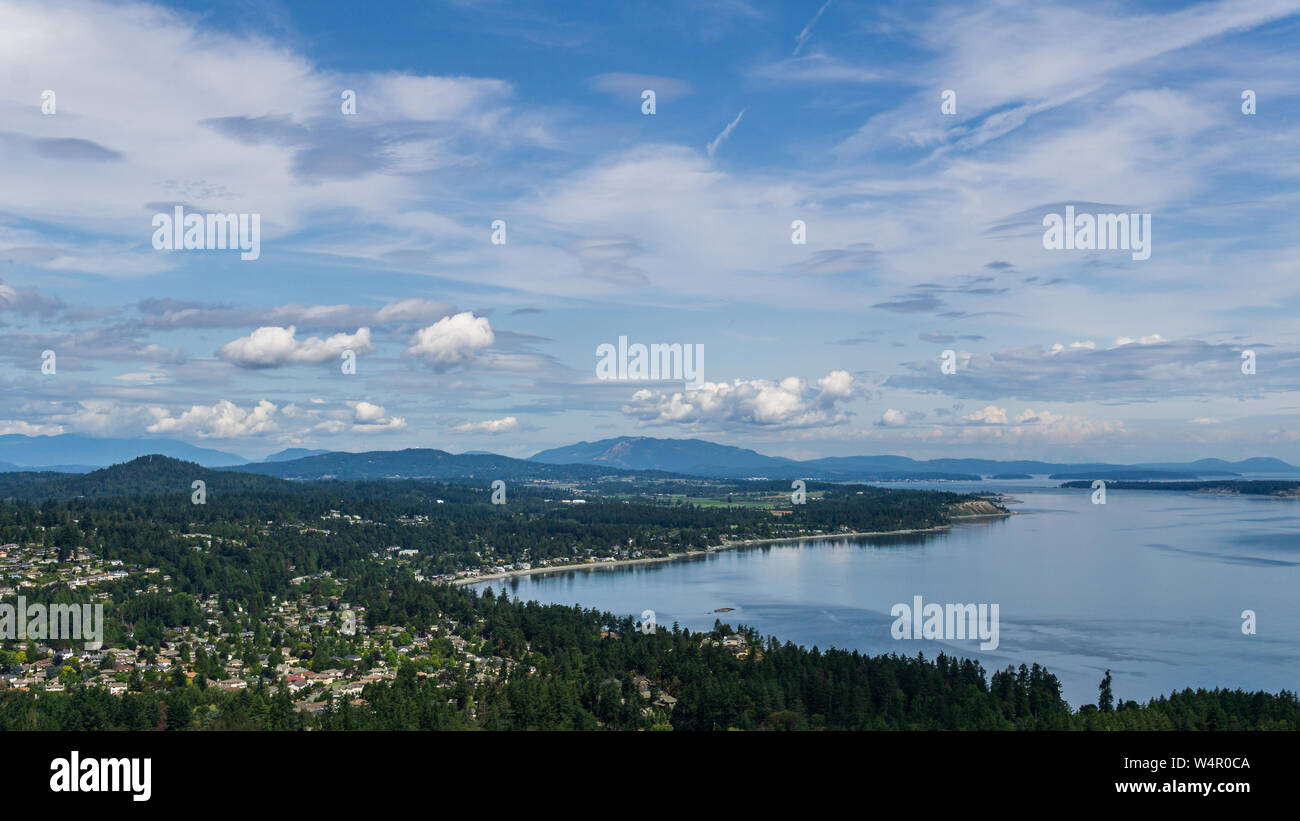 Aerial panoramic view of the city of Victoria from mount Douglas park ...