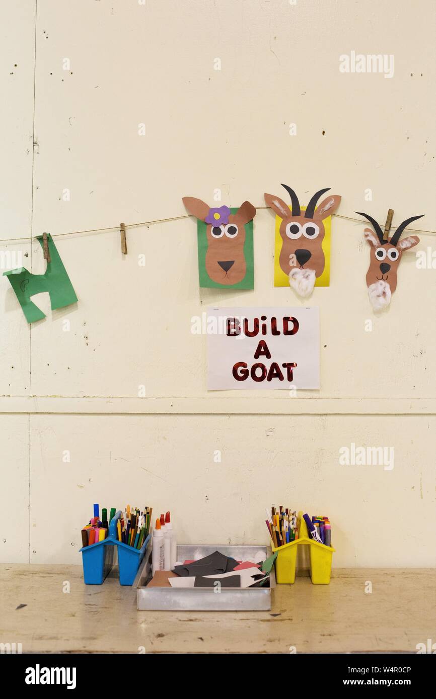 A children's area for artwork about goats, at the Lane County Fair in ...
