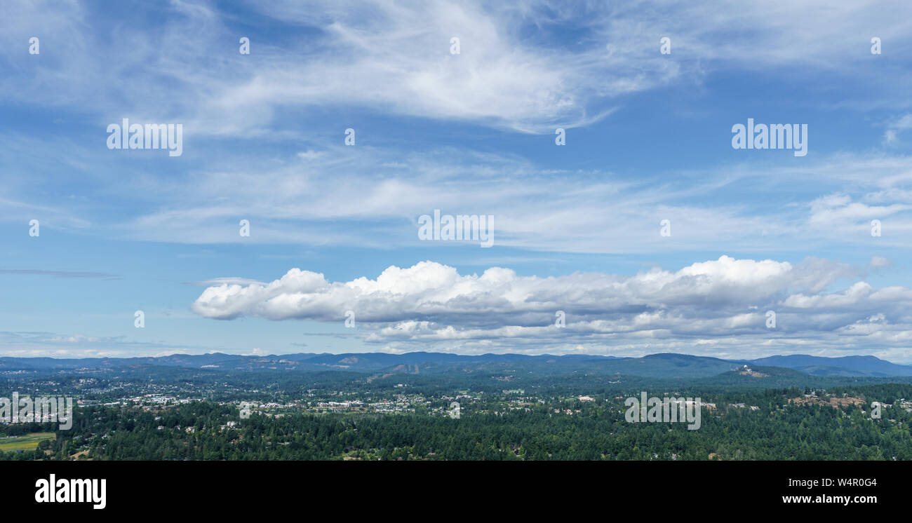 Aerial panoramic view of the city of Victoria from mount Douglas park ...