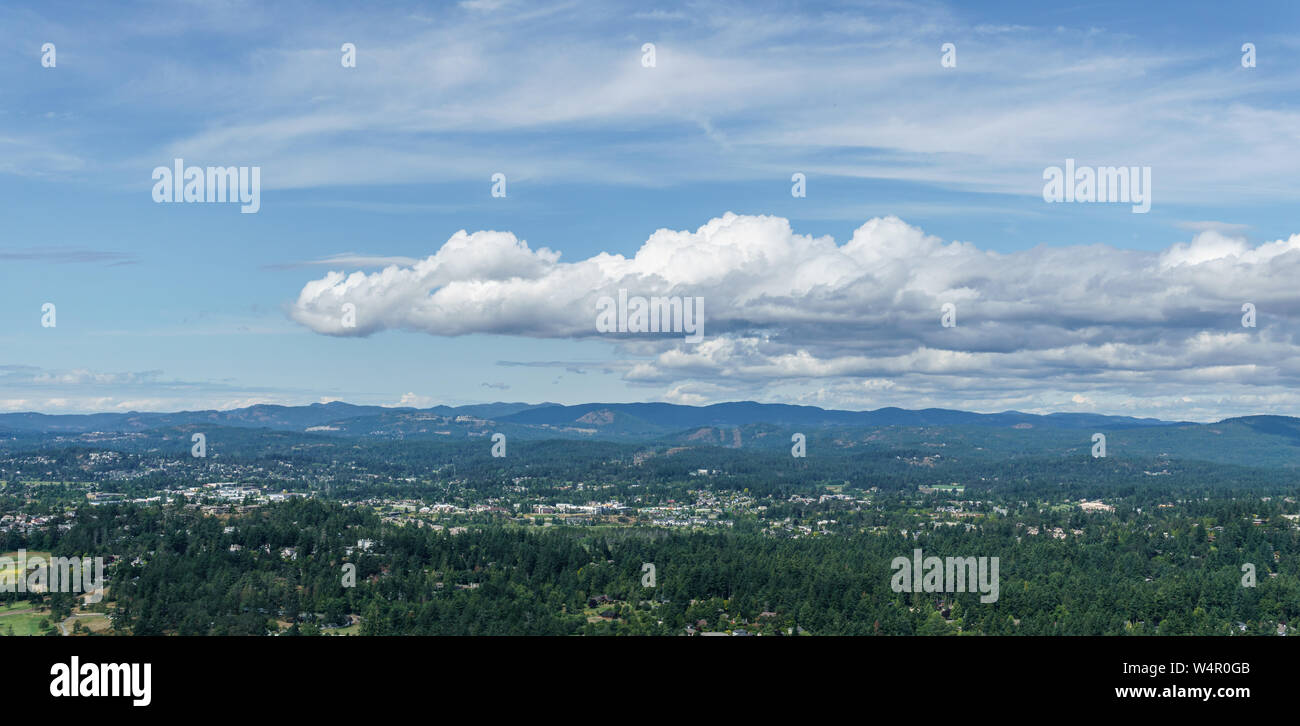 Aerial panoramic view of the city of Victoria from mount Douglas park ...