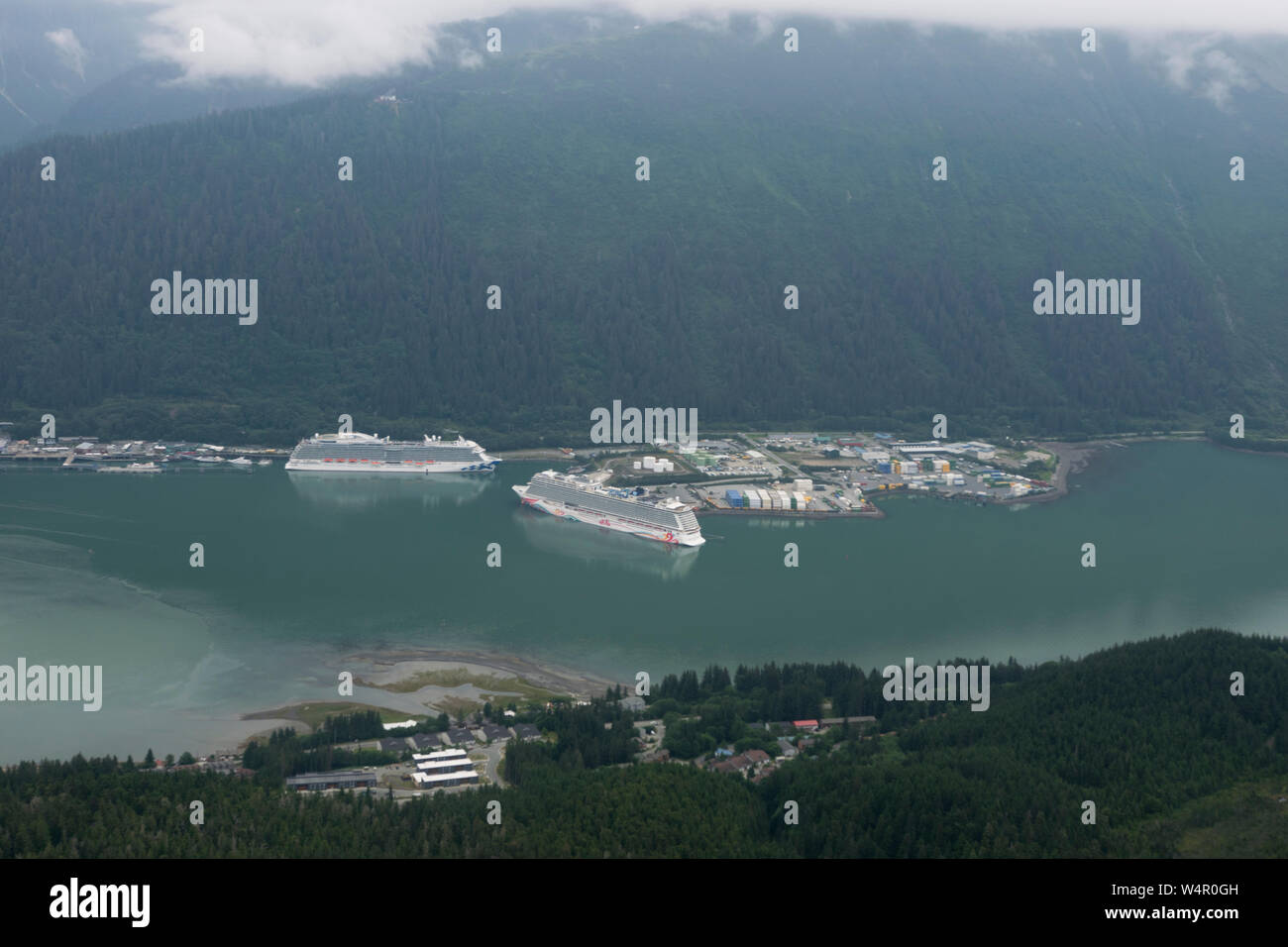 Aerial view of Norwegian Joy and other cruise ships in Juneau, Alaska ...