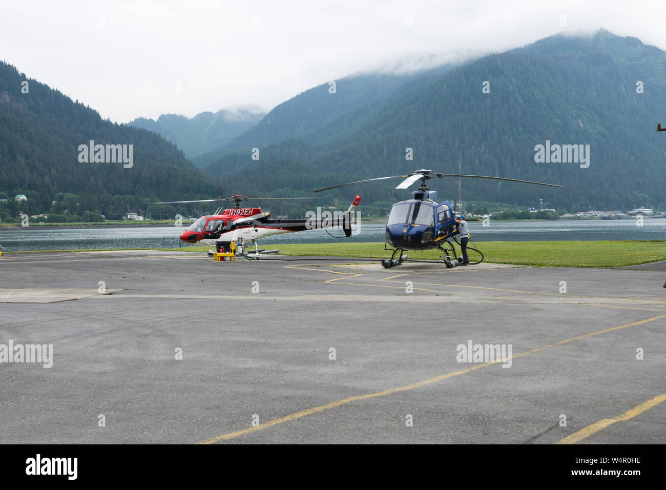 Helicopters parked in Juneau, Alaska at airport Stock Photo - Alamy
