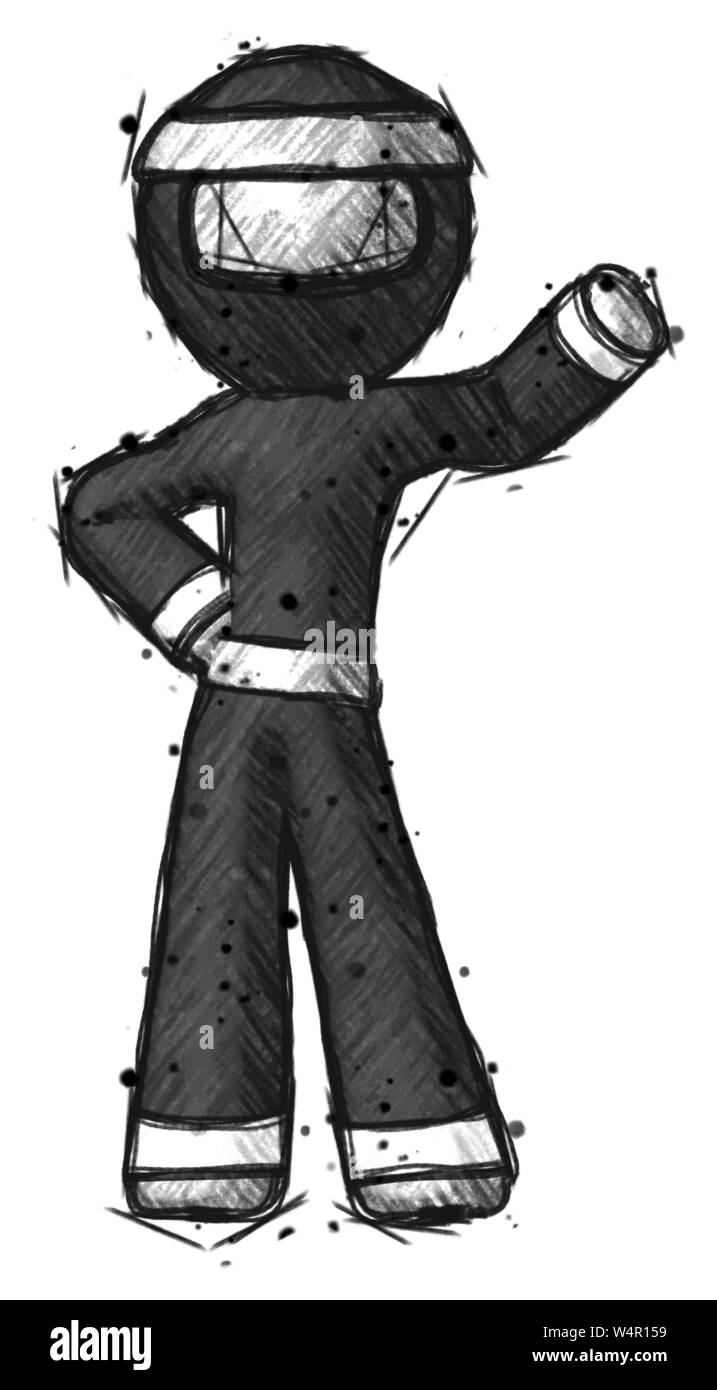 Sketch ninja warrior man waving left arm with hand on hip Stock Photo ...