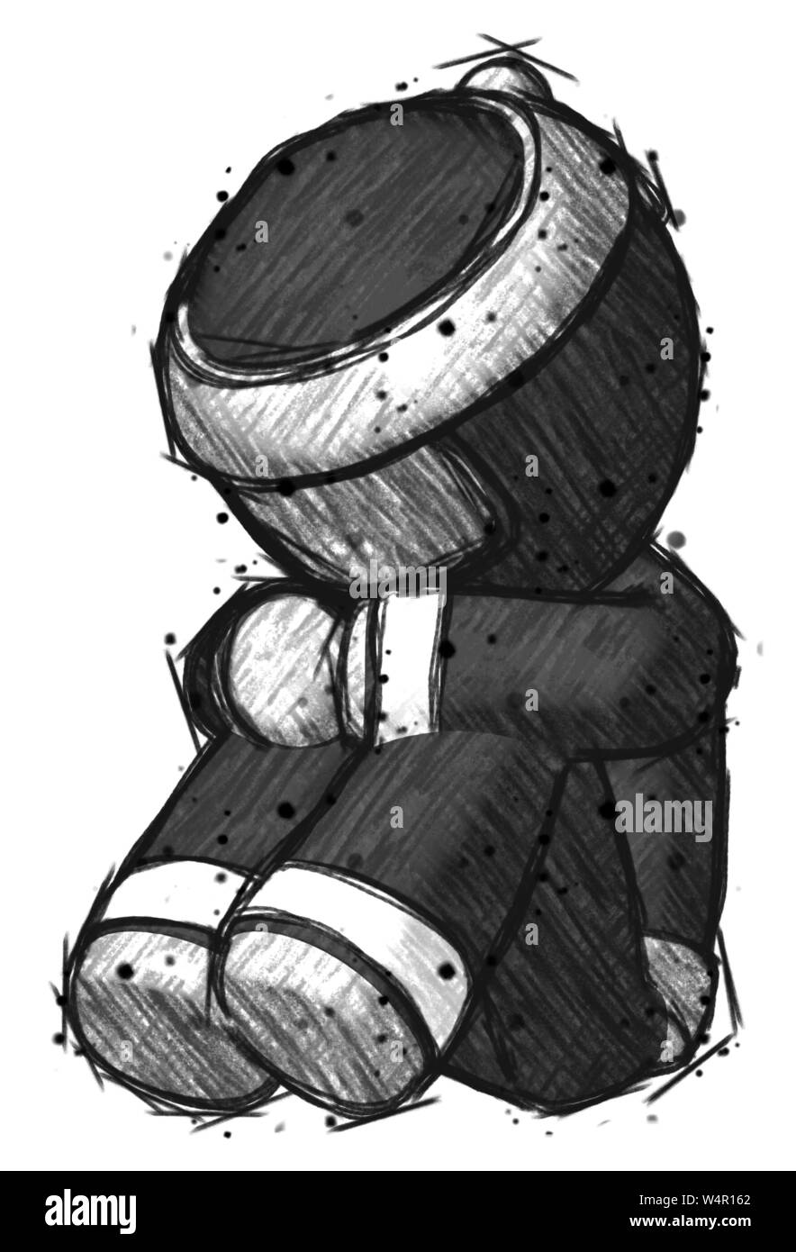 Sketch ninja warrior man sitting with head down facing angle left Stock ...