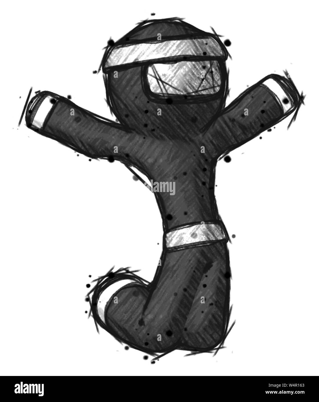 Sketch ninja warrior man jumping or kneeling with gladness Stock Photo ...