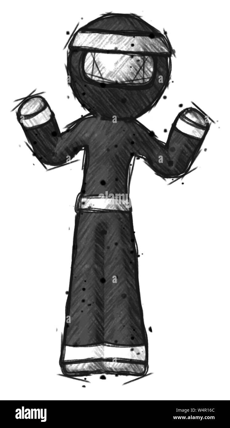 Sketch ninja warrior man shrugging confused Stock Photo - Alamy