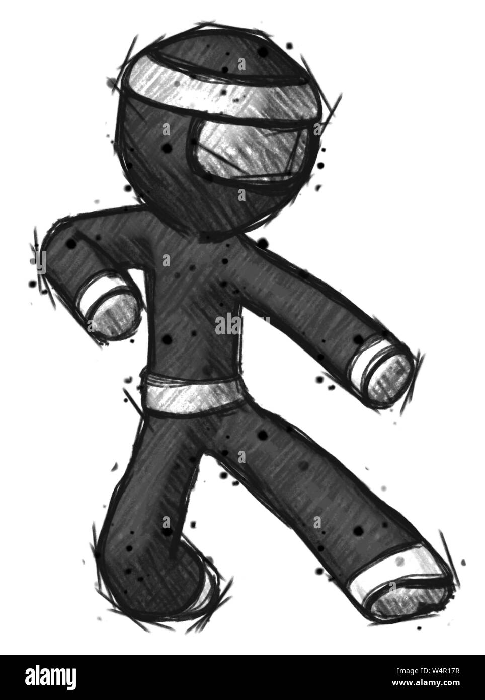 Sketch ninja warrior man karate defense pose right Stock Photo - Alamy