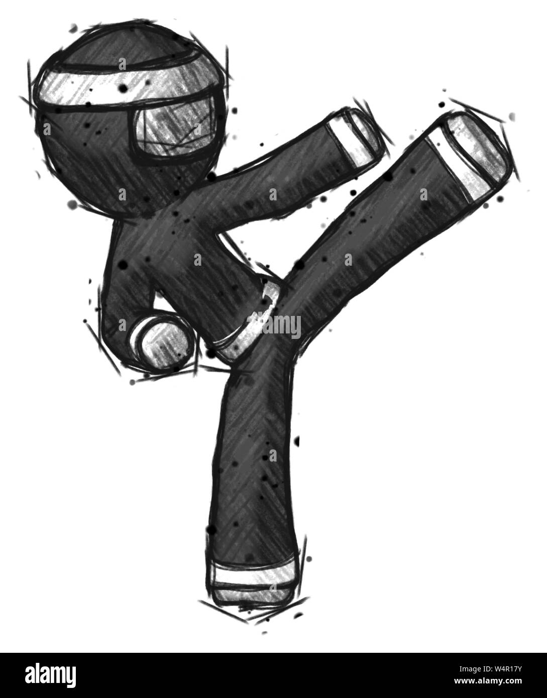 Sketch ninja warrior man ninja kick right Stock Photo - Alamy