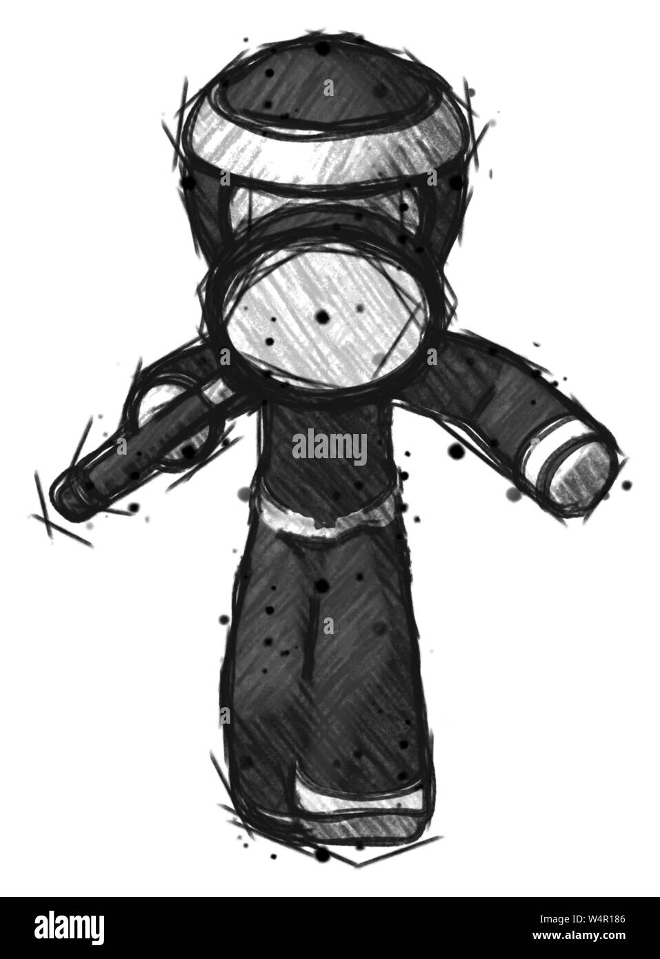 Sketch ninja warrior man looking down through magnifying glass Stock ...