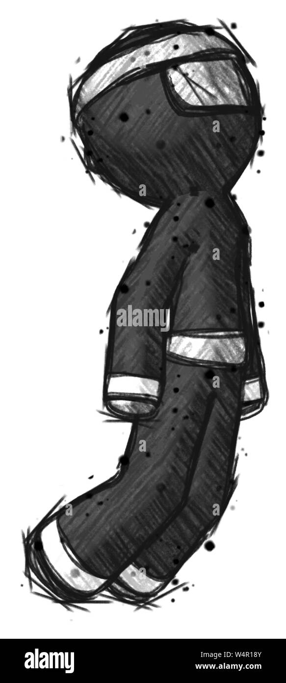 Sketch ninja warrior man floating through air right Stock Photo - Alamy