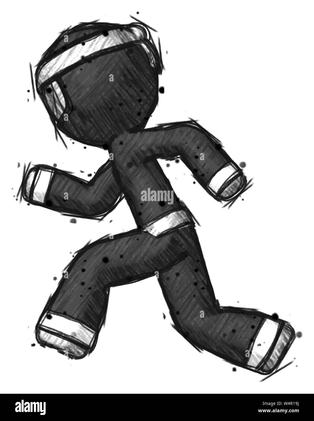 Sketch ninja warrior man running fast left Stock Photo - Alamy