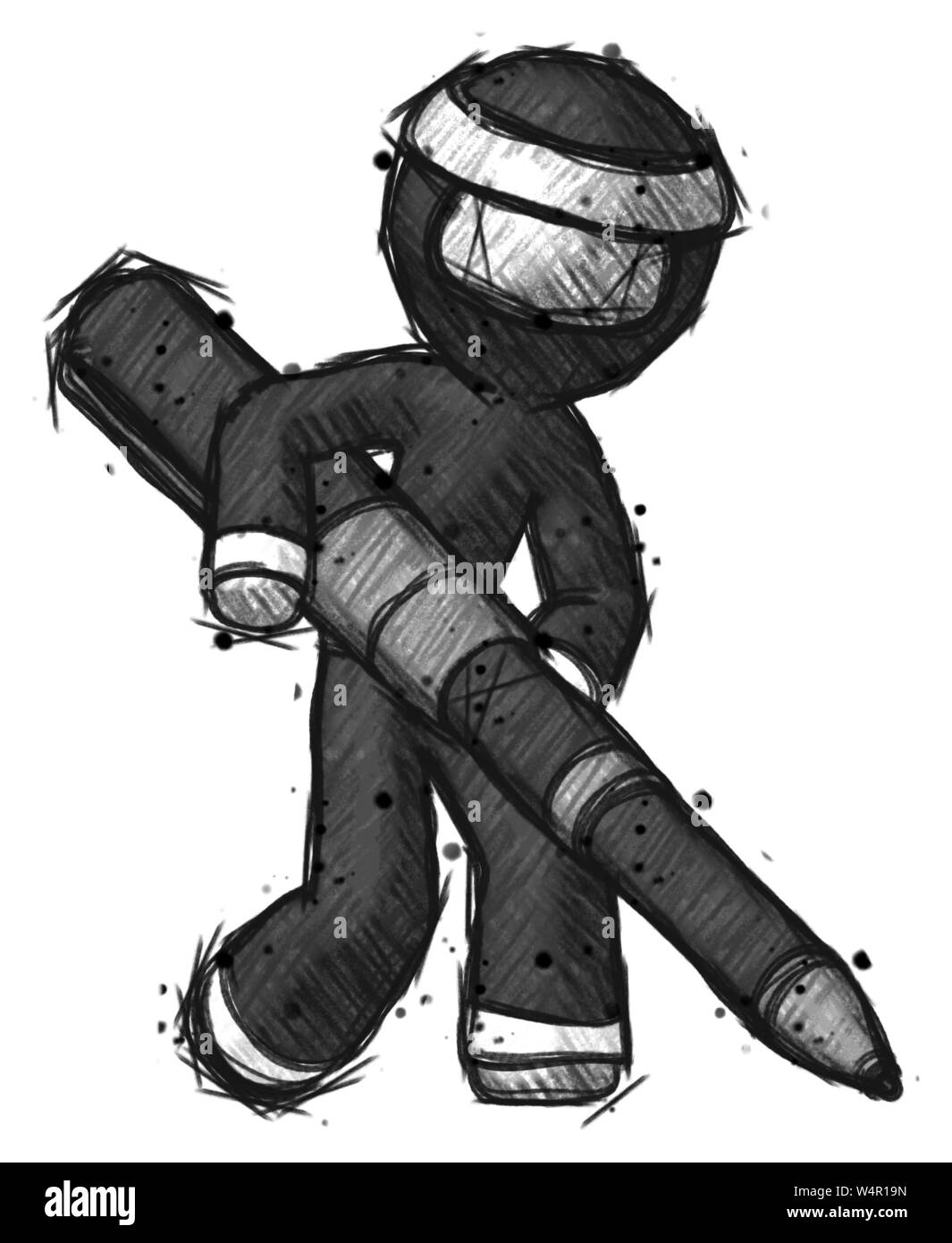 Sketch ninja warrior man writing with a huge pen Stock Photo - Alamy