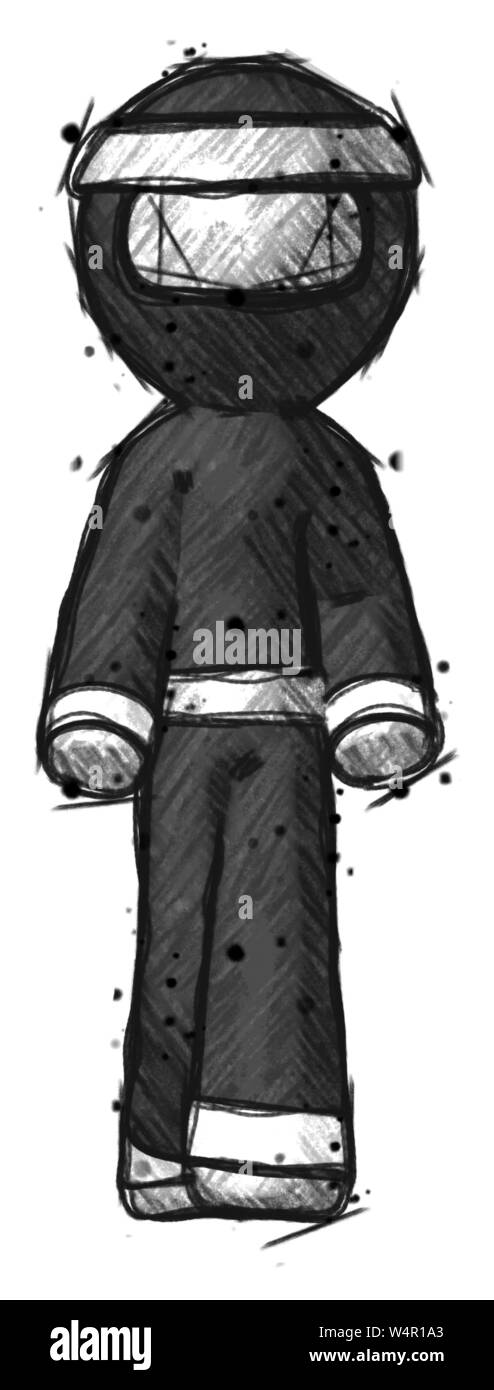 Sketch ninja warrior man walking front view Stock Photo - Alamy