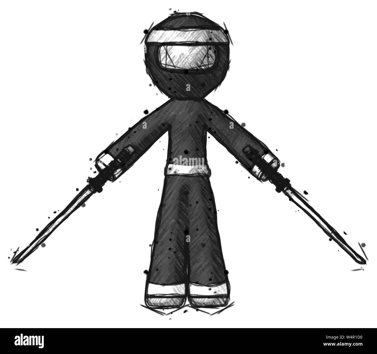 Sketch ninja warrior man posing with two ninja sword katanas Stock ...