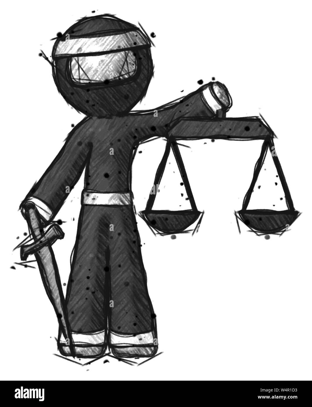Sketch ninja warrior man justice concept with scales and sword ...