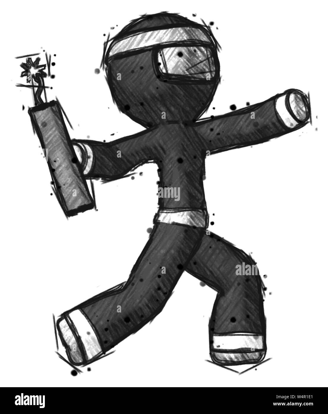 Sketch ninja warrior man throwing dynamite Stock Photo - Alamy