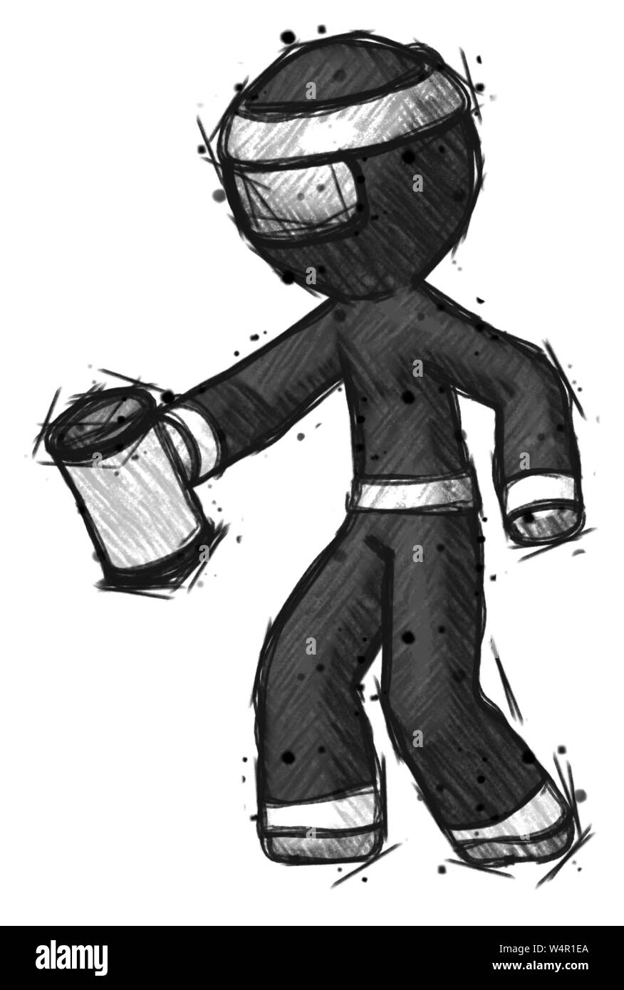Sketch ninja warrior man begger holding can begging or asking for ...
